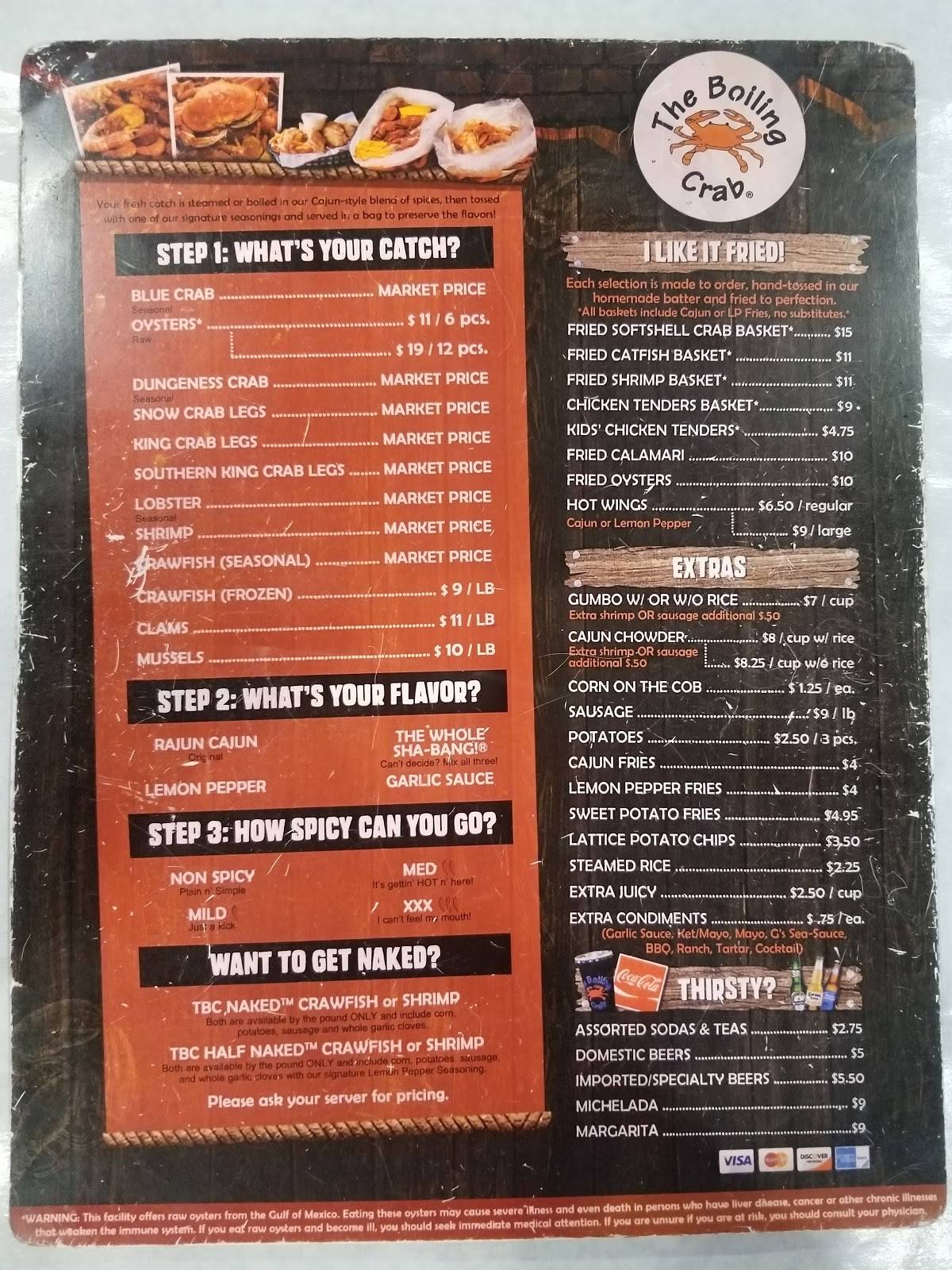 Menu at The Boiling Crab restaurant, Las Vegas, S Decatur Blvd