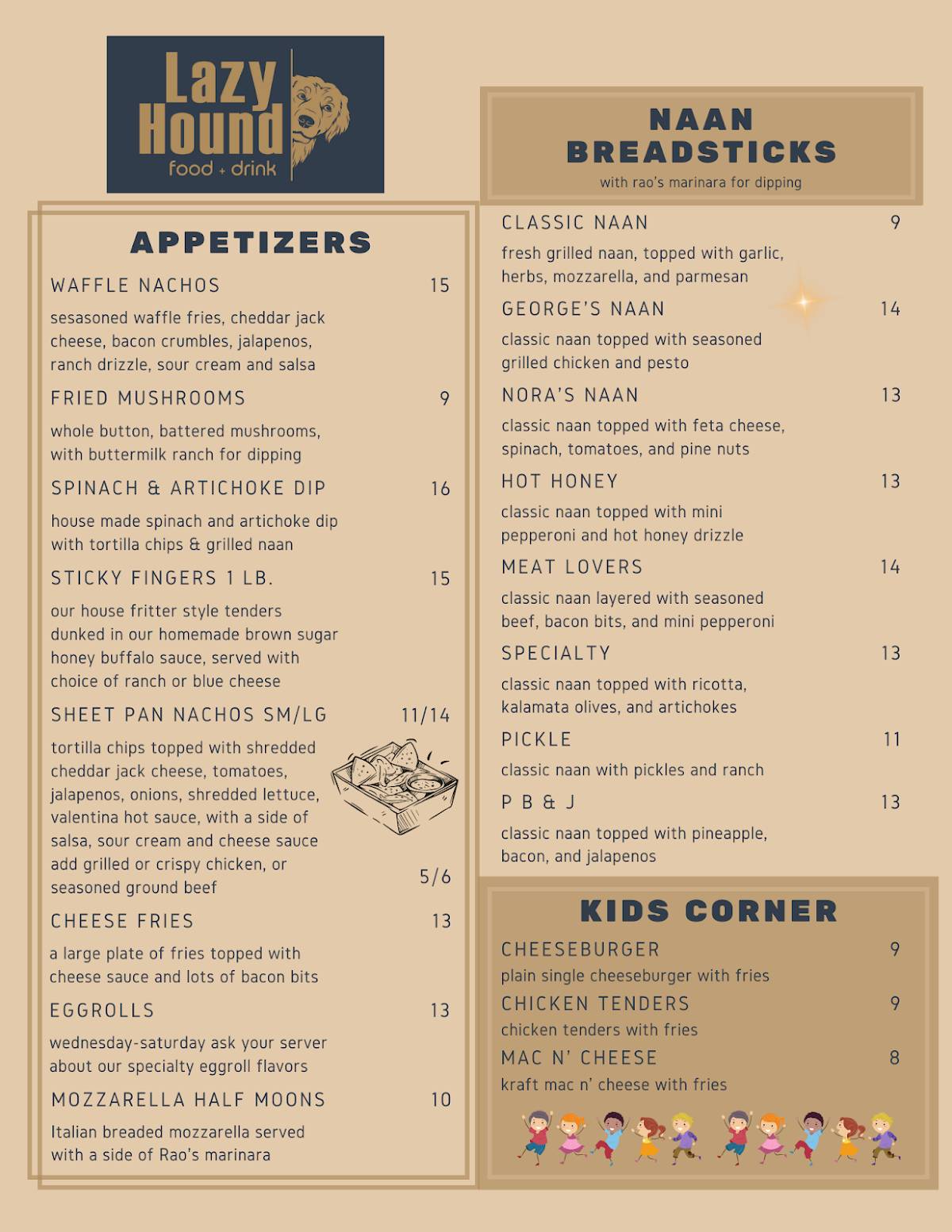Menu at Lazy Hound pub & bar, Bangor