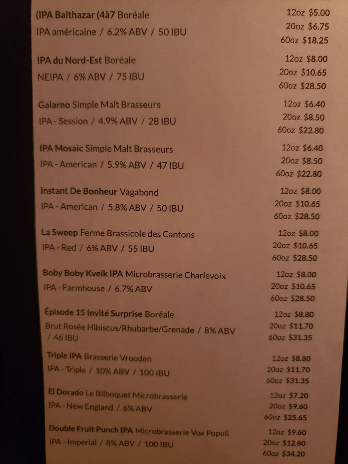 Menu au Le Balthazar Quartier DIX30 restaurant, Brossard