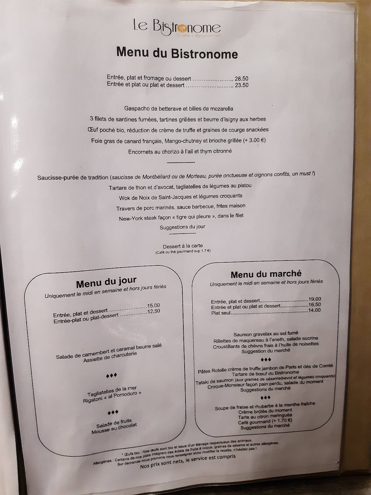 Menu au Le Bistronome restaurant, Caen
