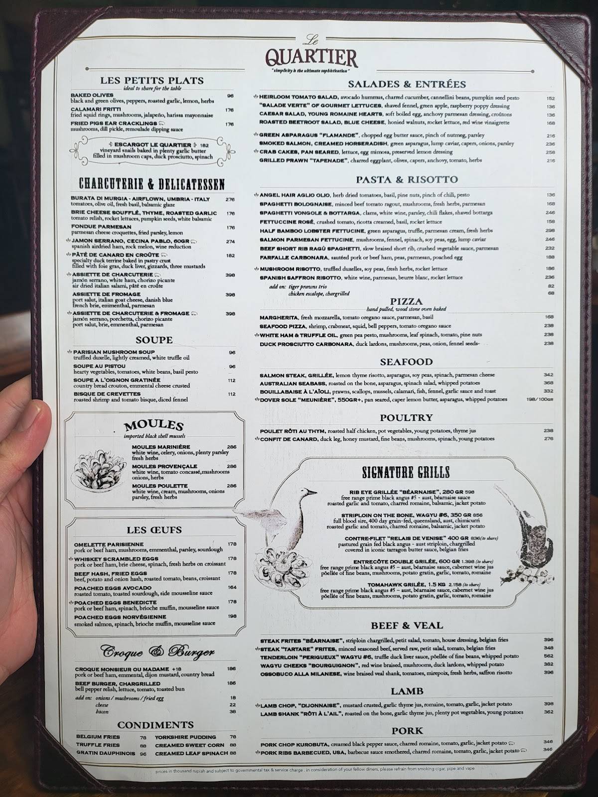 Menu at Le Quartier restaurant, Jakarta