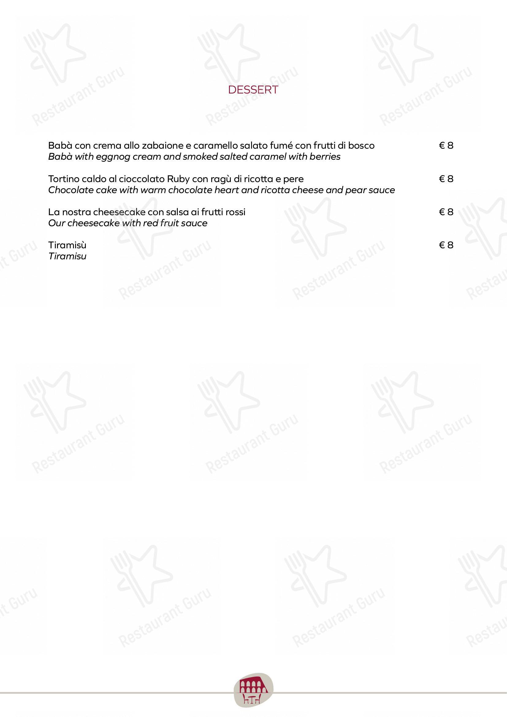 Carta del restaurante Le Terrazze al Colosseo, Roma