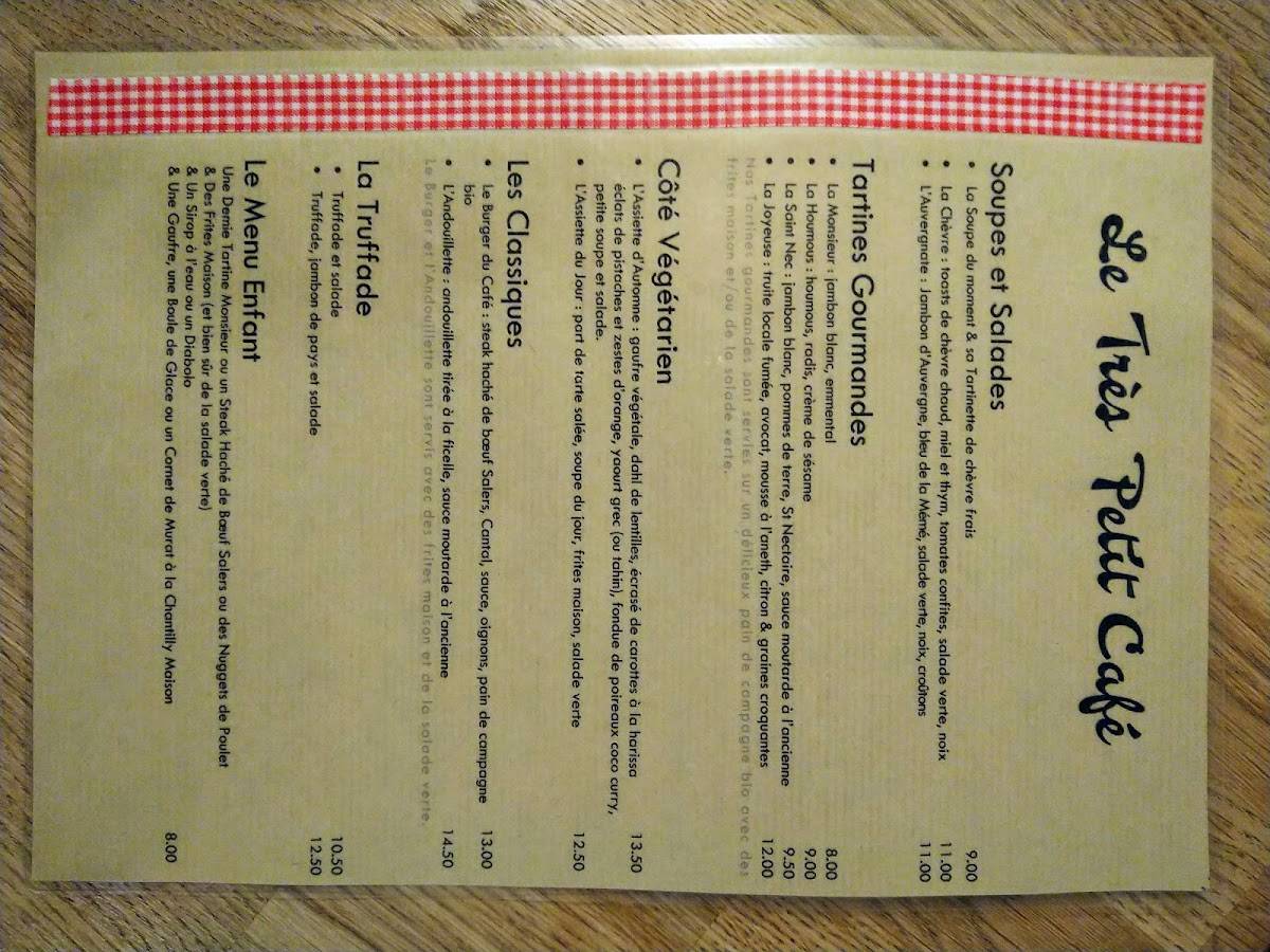 Menu au Le Très Petit Café, Murat