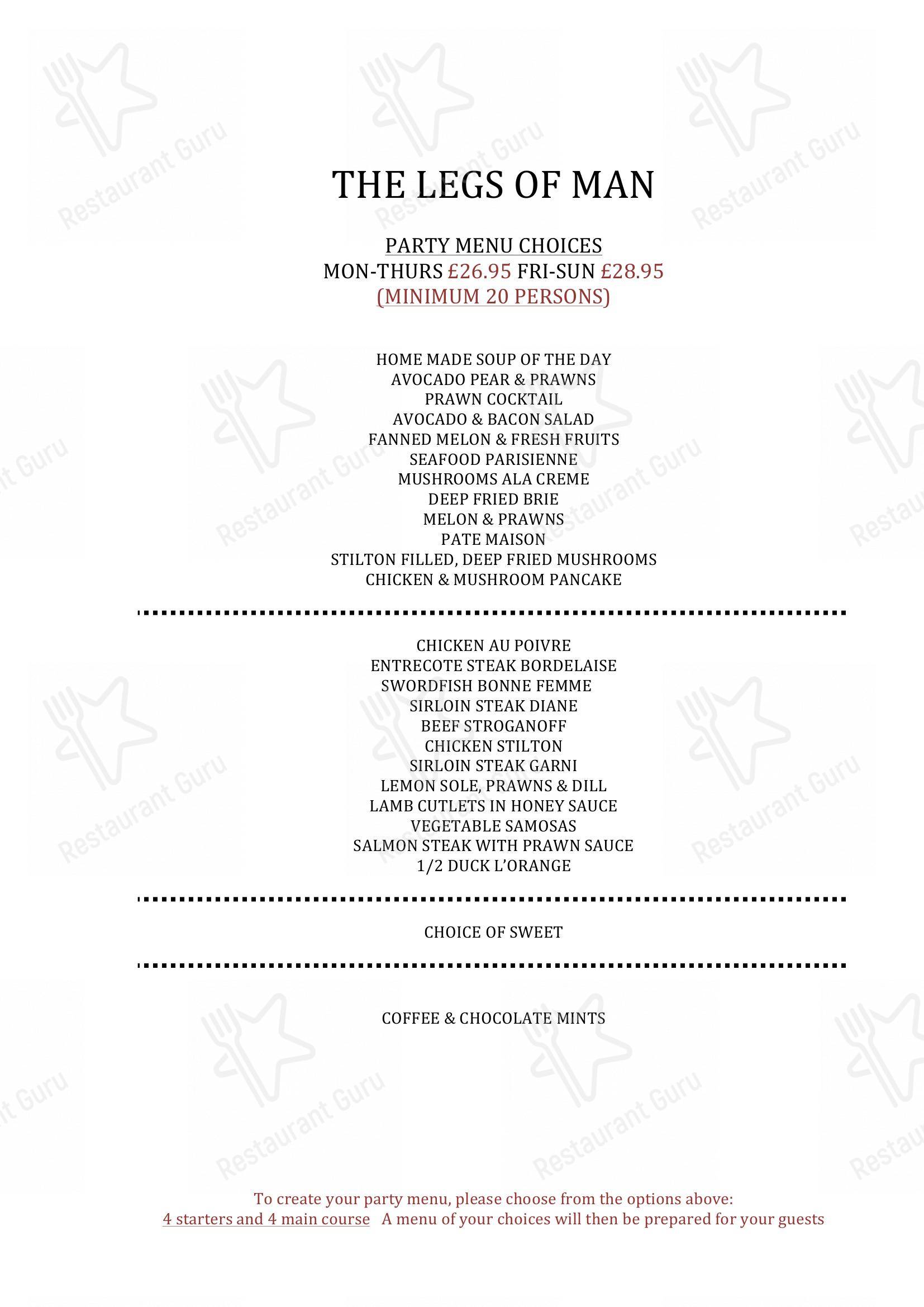 Menu at Legs Of Man pub & bar, Sandbach