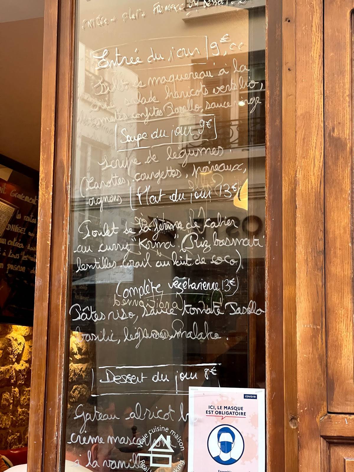 Menu at Les Philosophes restaurant, Paris, 28 Rue Vieille-du-Temple