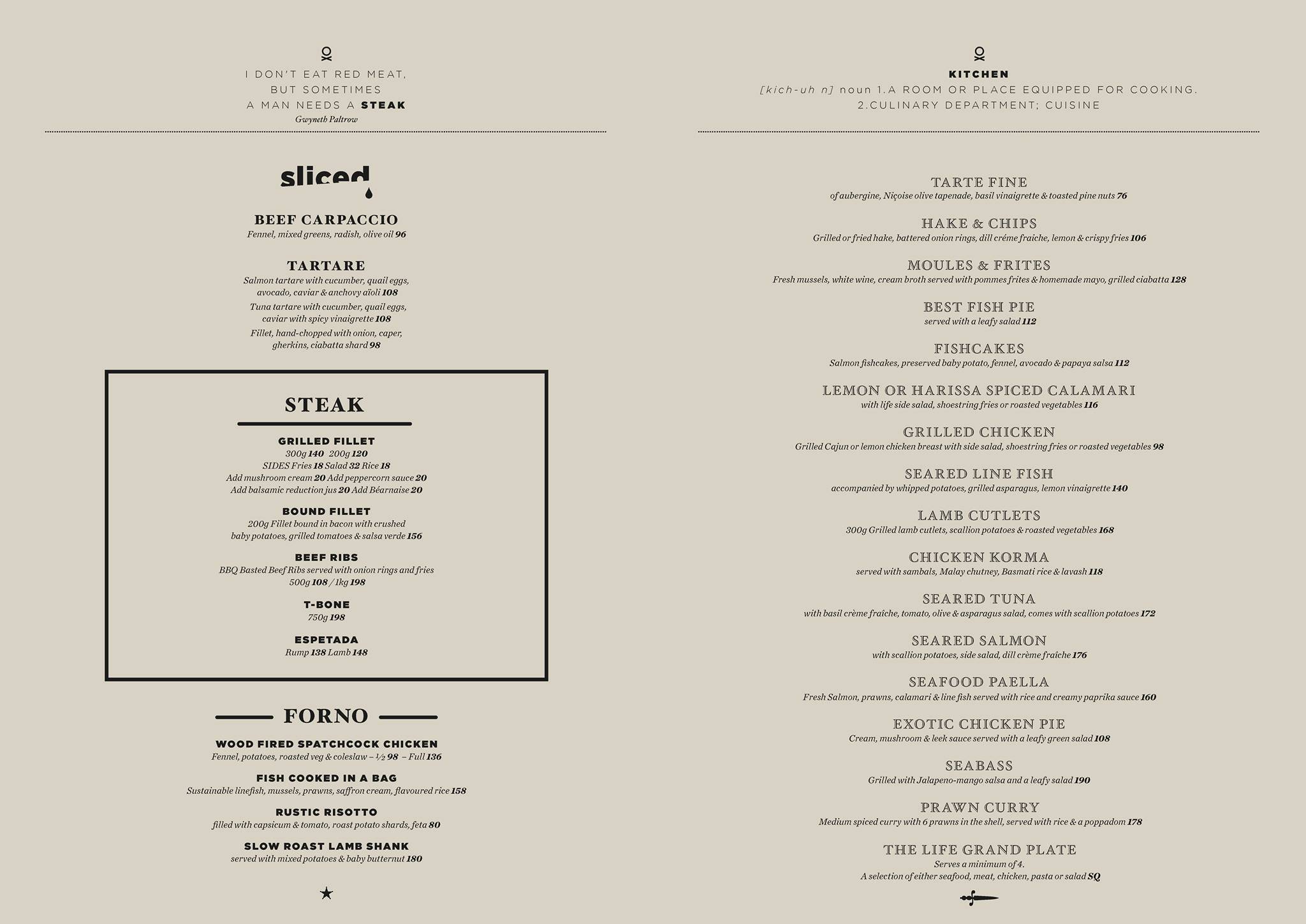 Menu at Life Grand Cafe Waterfront, Cape Town, 2 Pierhead Road