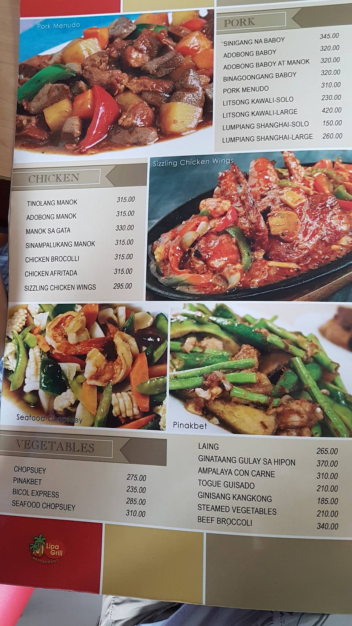 Menu at Lipa Grill restaurant, Lipa