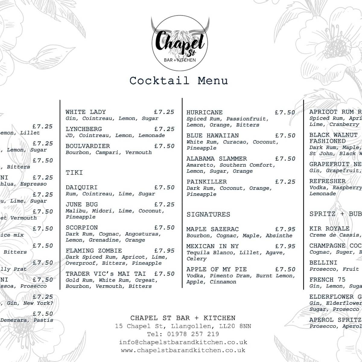 Menu at Chapel St Bar & Kitchen, Llangollen