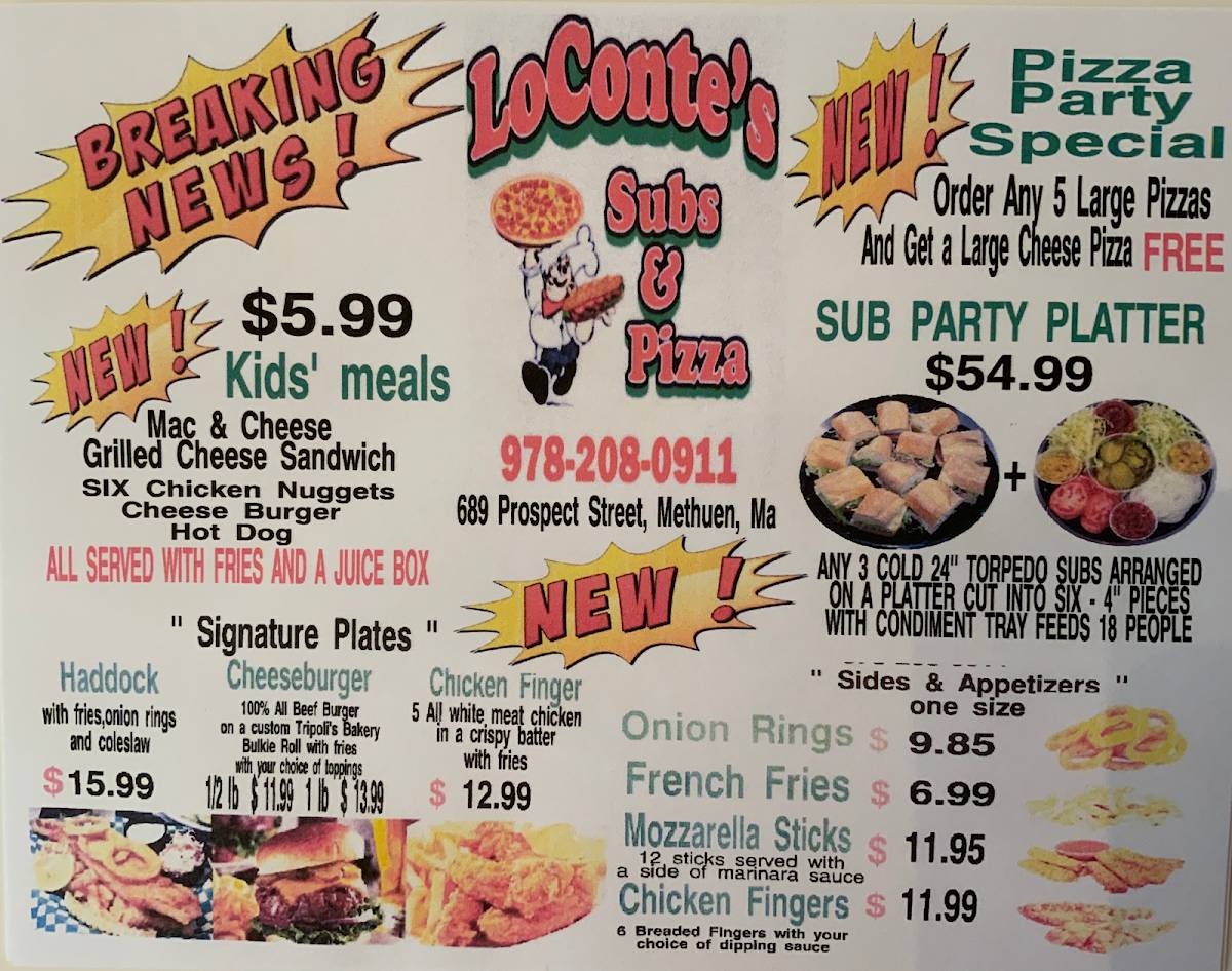 Menu at LoConte's Subs and Pizza pizzeria, Methuen