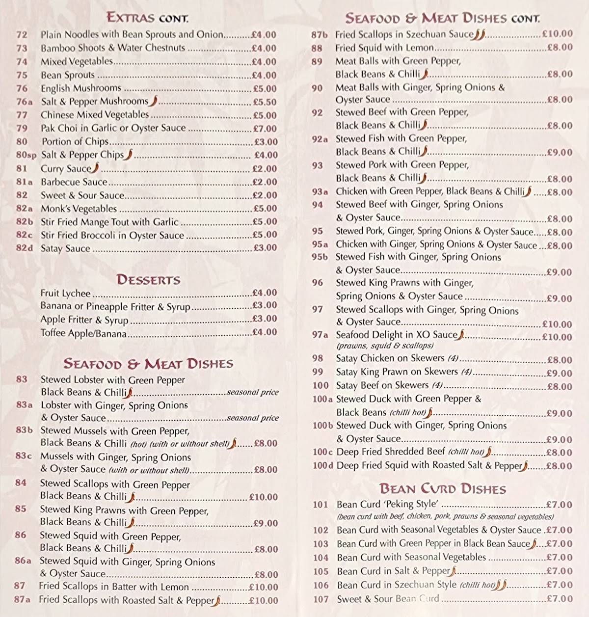Menu at Chingford Chinese Restaurant, London, 4 Station Rd