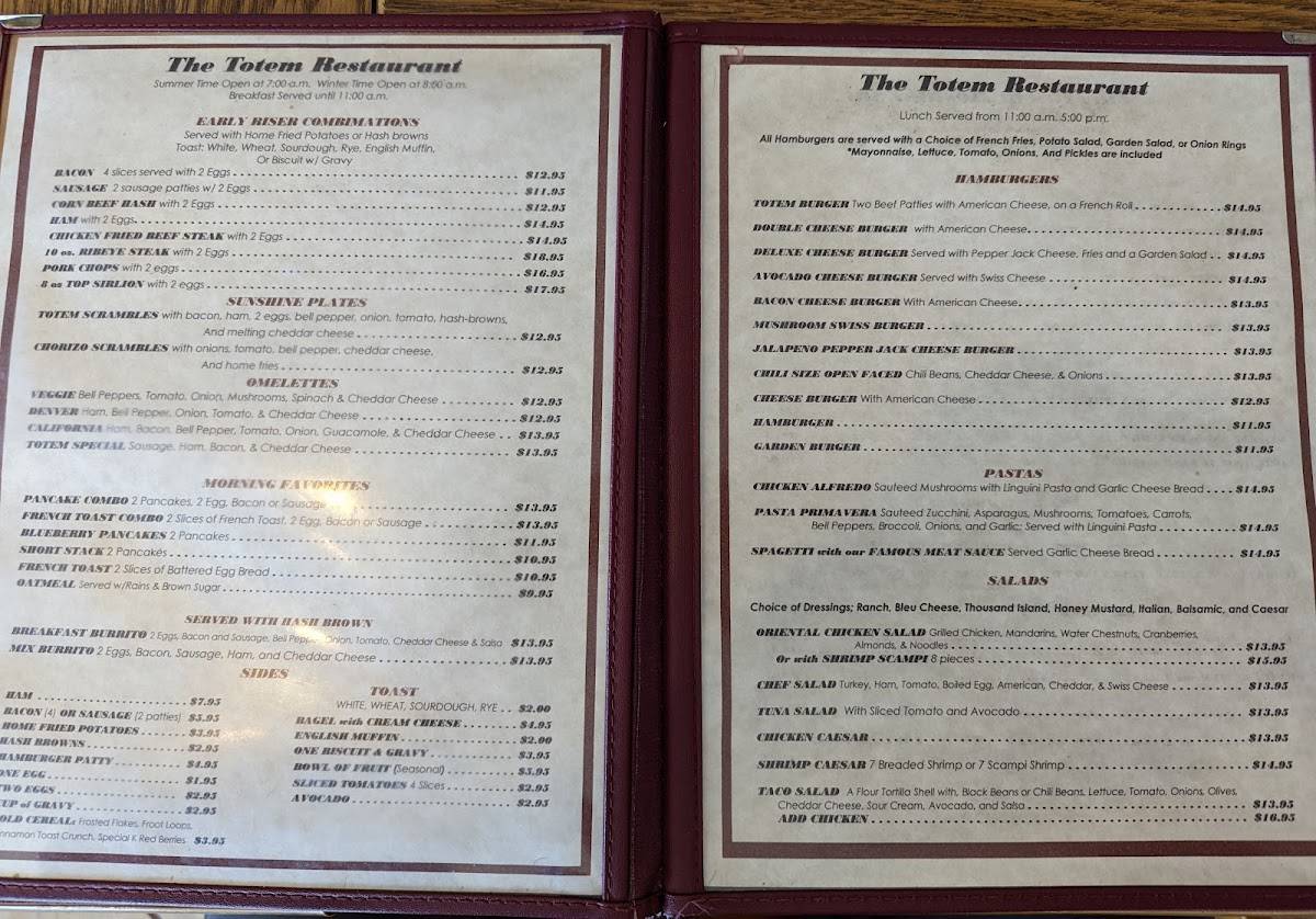 Menu at Totem Cafe, Lone Pine