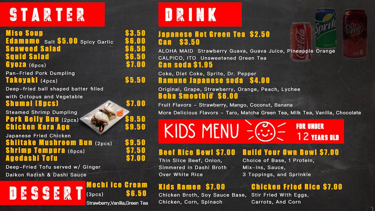 Menu at Nami Ramen & Poke restaurant, Lone Tree