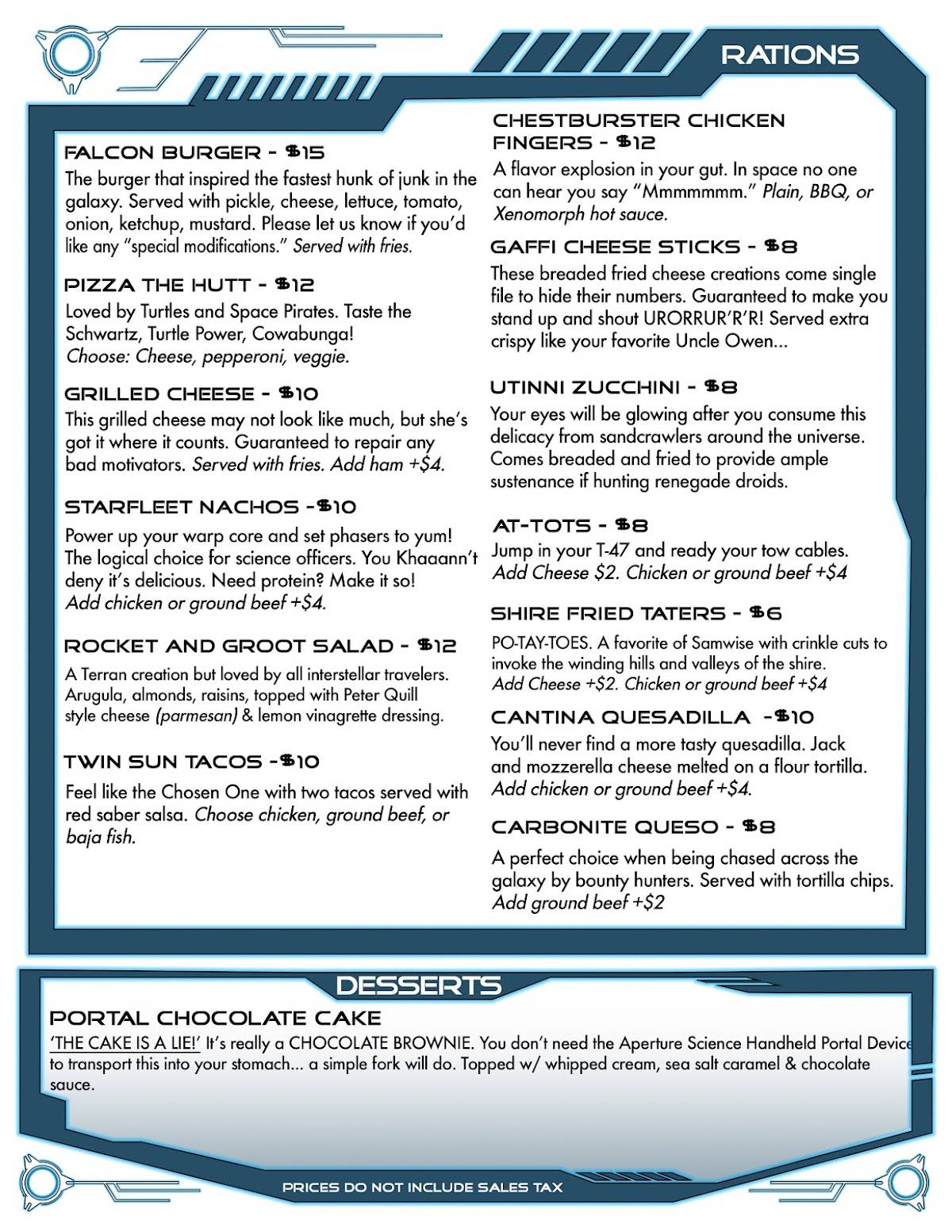 Menu at Scum and Villainy Cantina pub & bar, Los Angeles