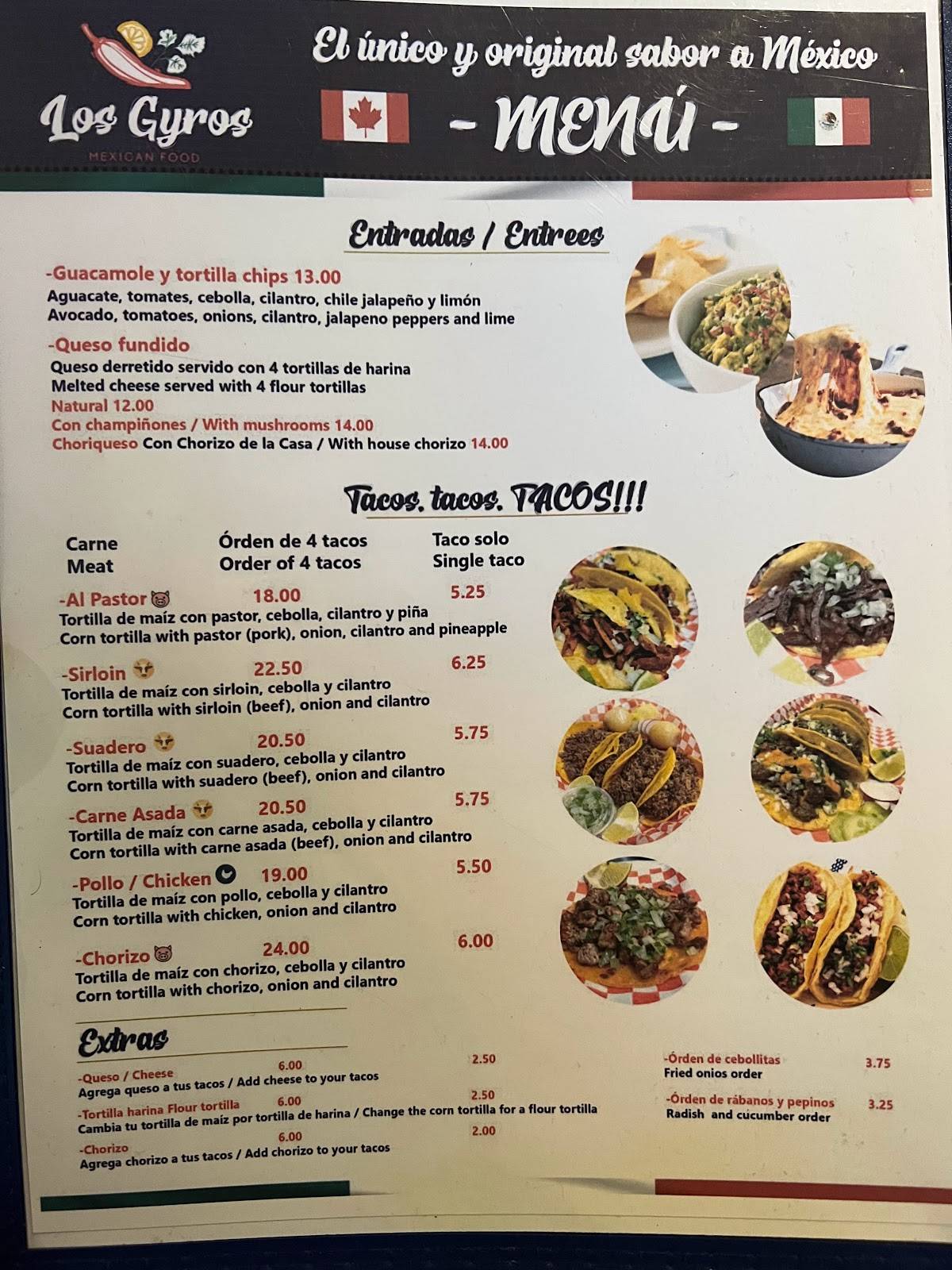 Menu at Los Gyros restaurant, Toronto