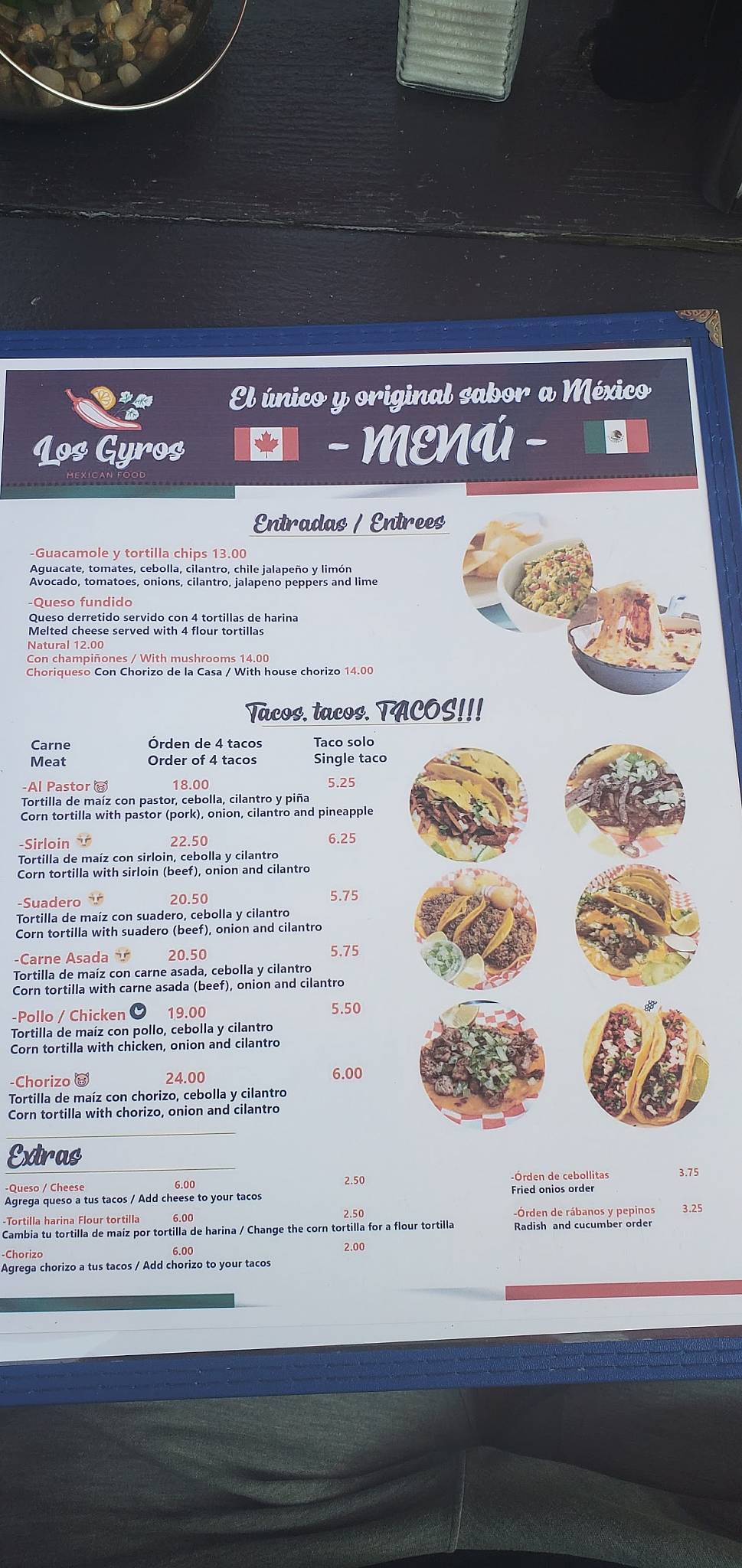 Menu at Los Gyros restaurant, Toronto