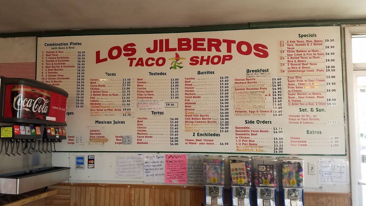 Menu at Los Jilbertos Mexican Fast Food, Wellington