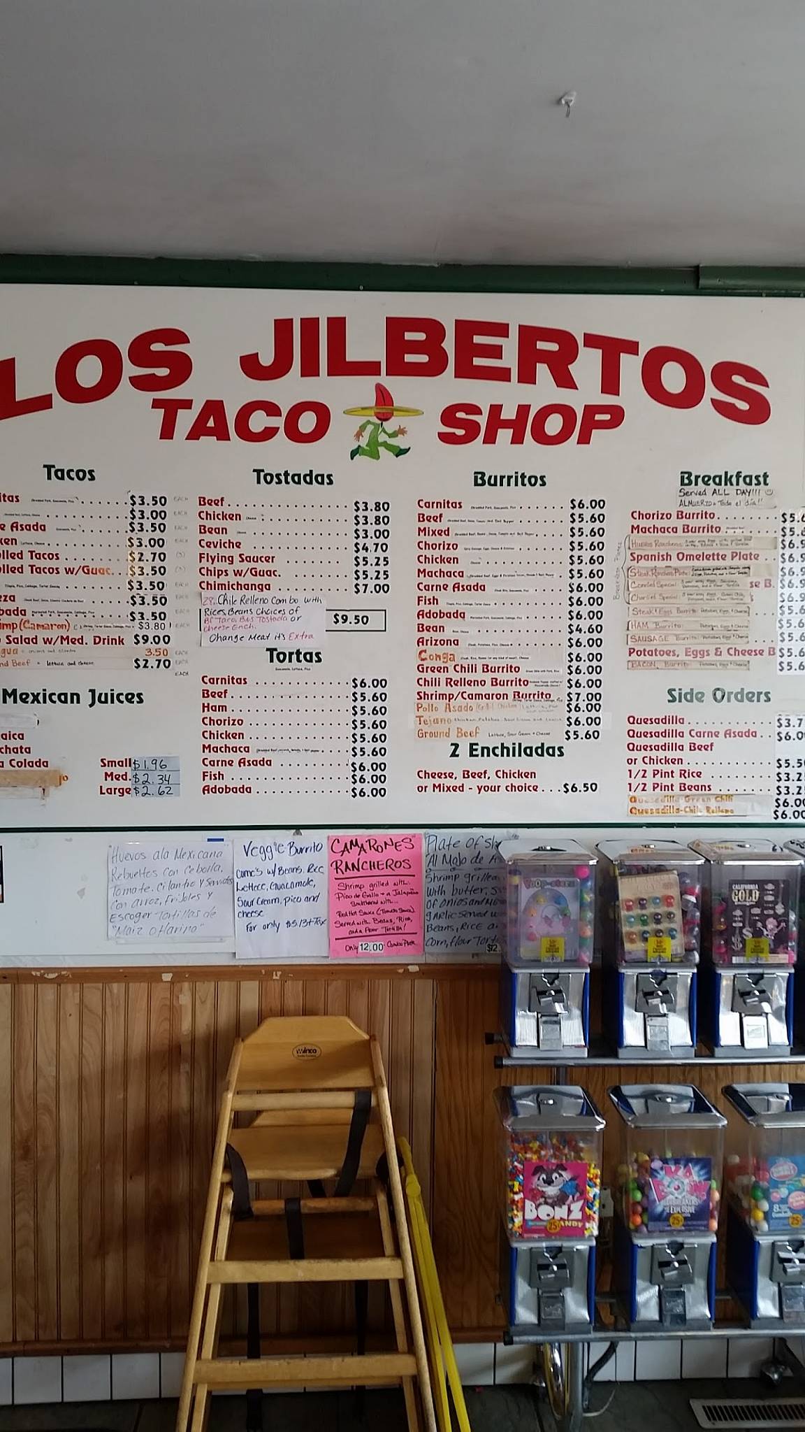Menu at Los Jilbertos Mexican Fast Food, Wellington