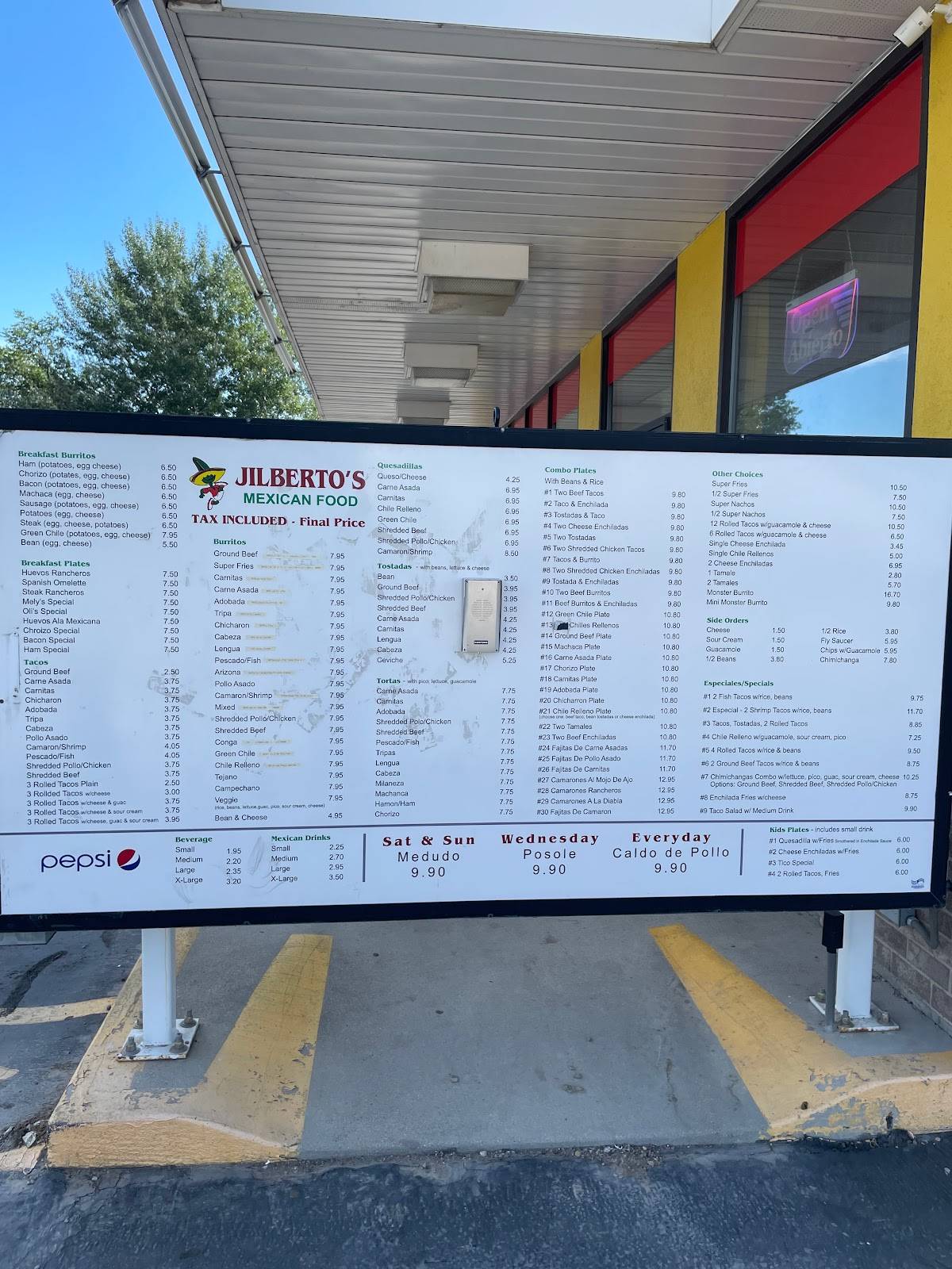 Menu at Los Jilbertos Mexican Fast Food, Wellington