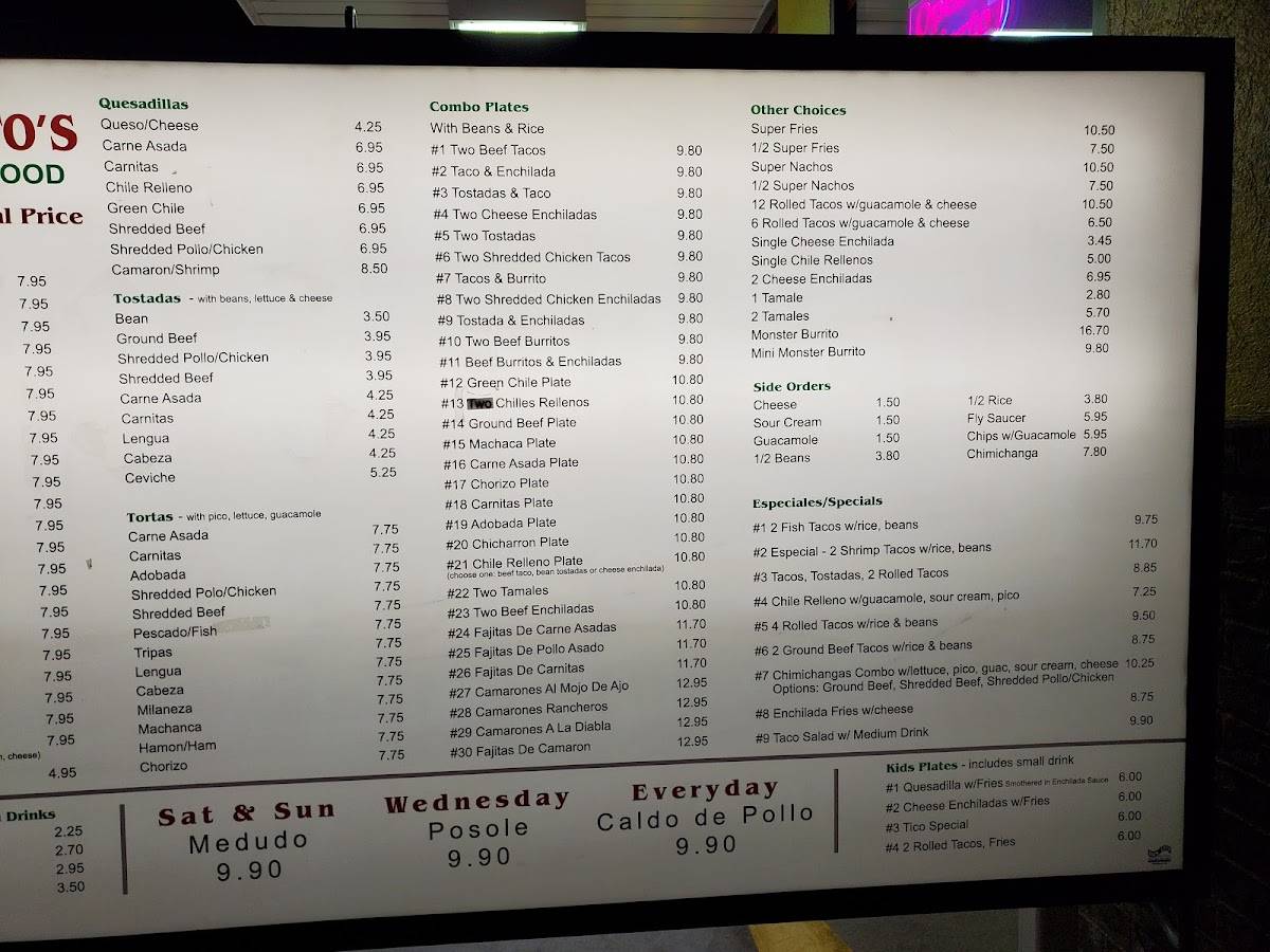 Menu at Los Jilbertos Mexican Fast Food, Wellington