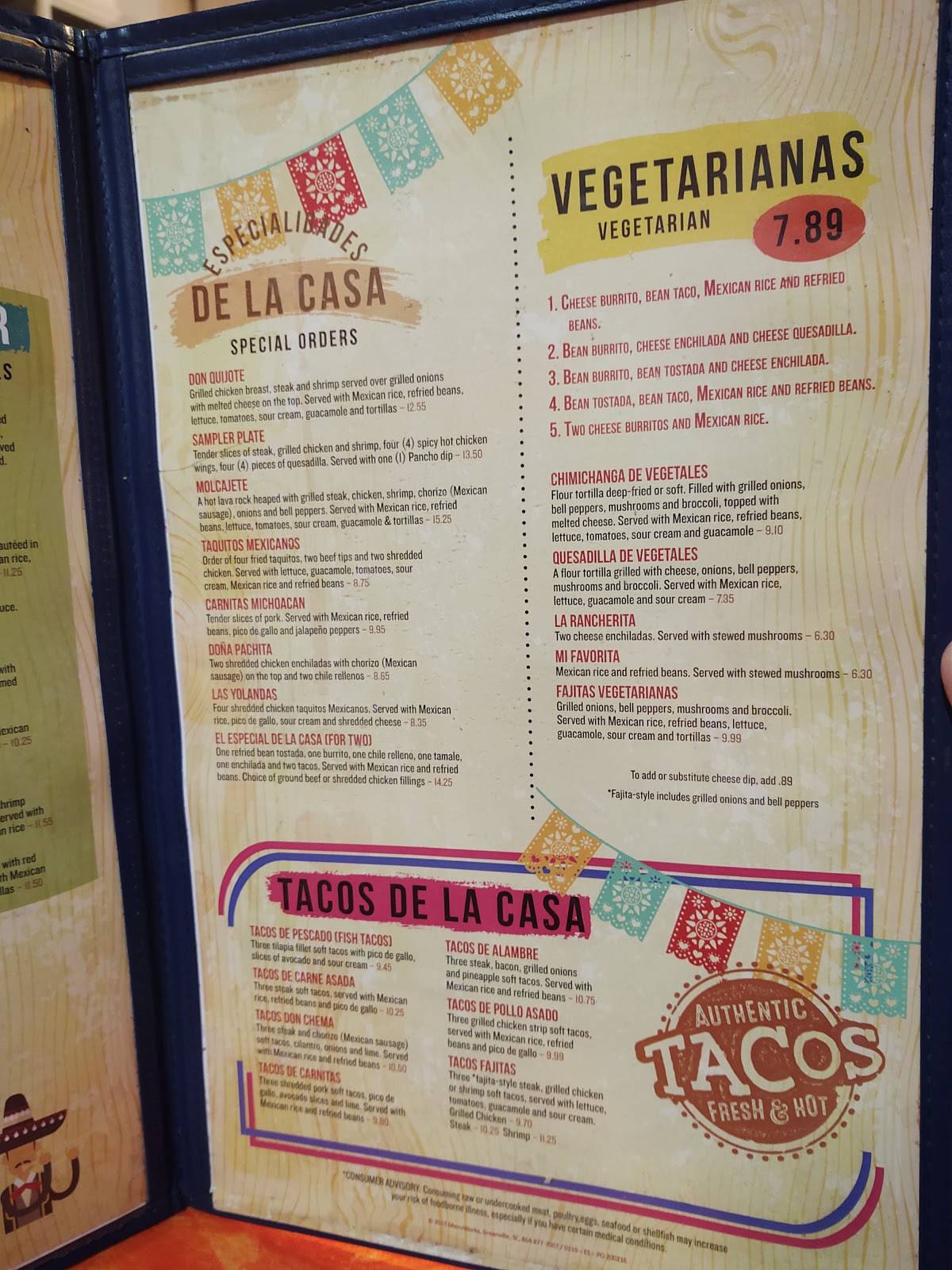 Menu at Los Primos Authentic Mexican Cuisine restaurant, Harriman