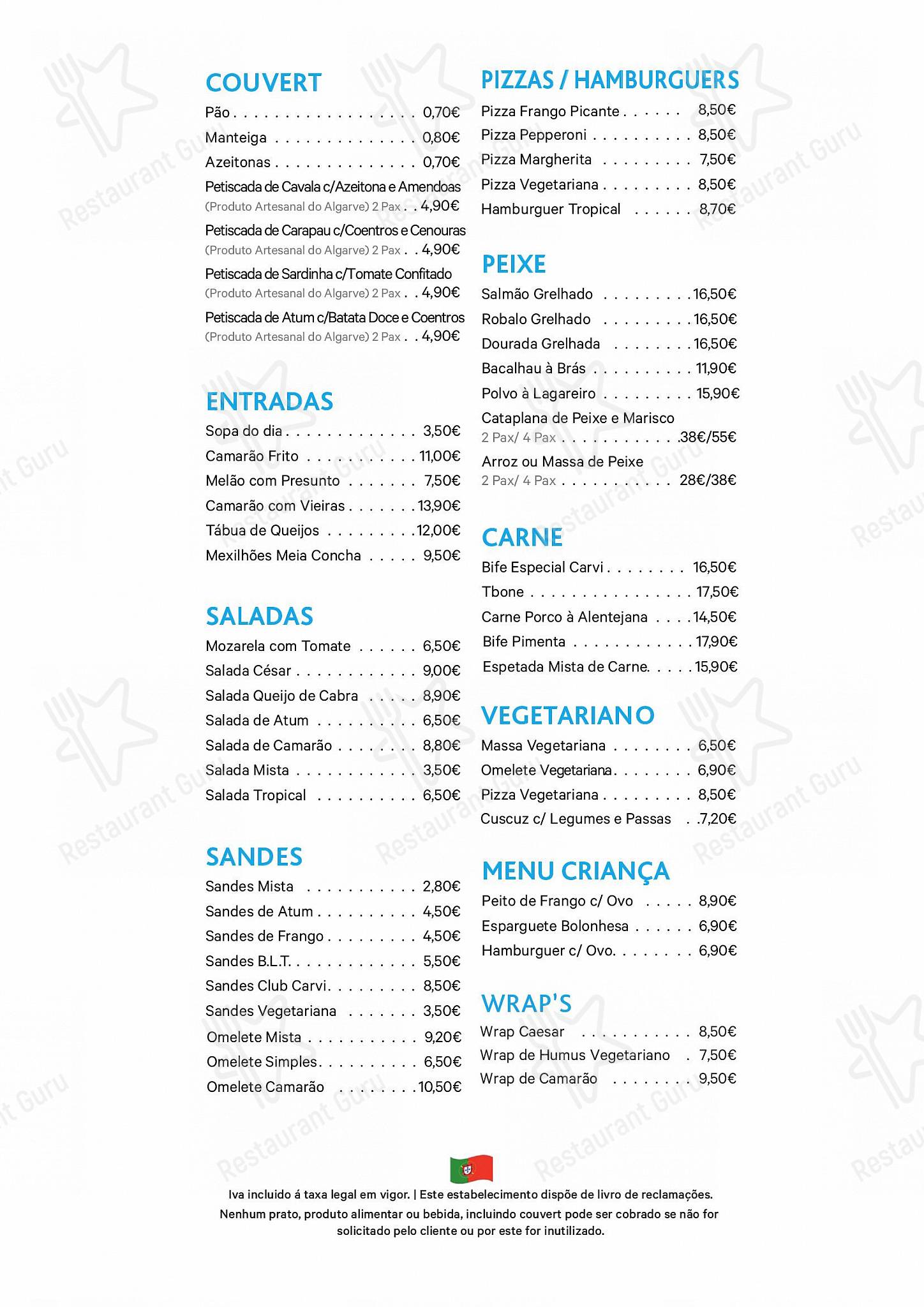 Carta de Luca’s Rooftop Restaurant, Lagos