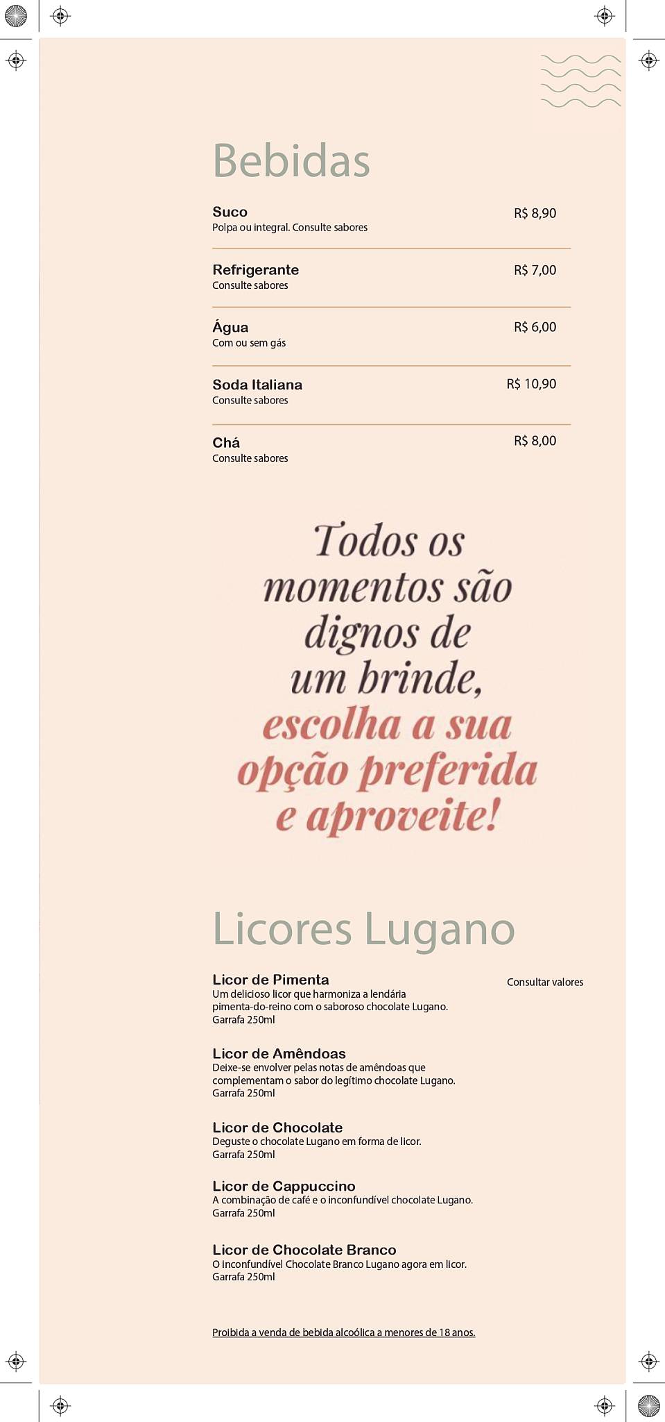 Menu em Lugano Cafeteria e Chocolataria, Brasília