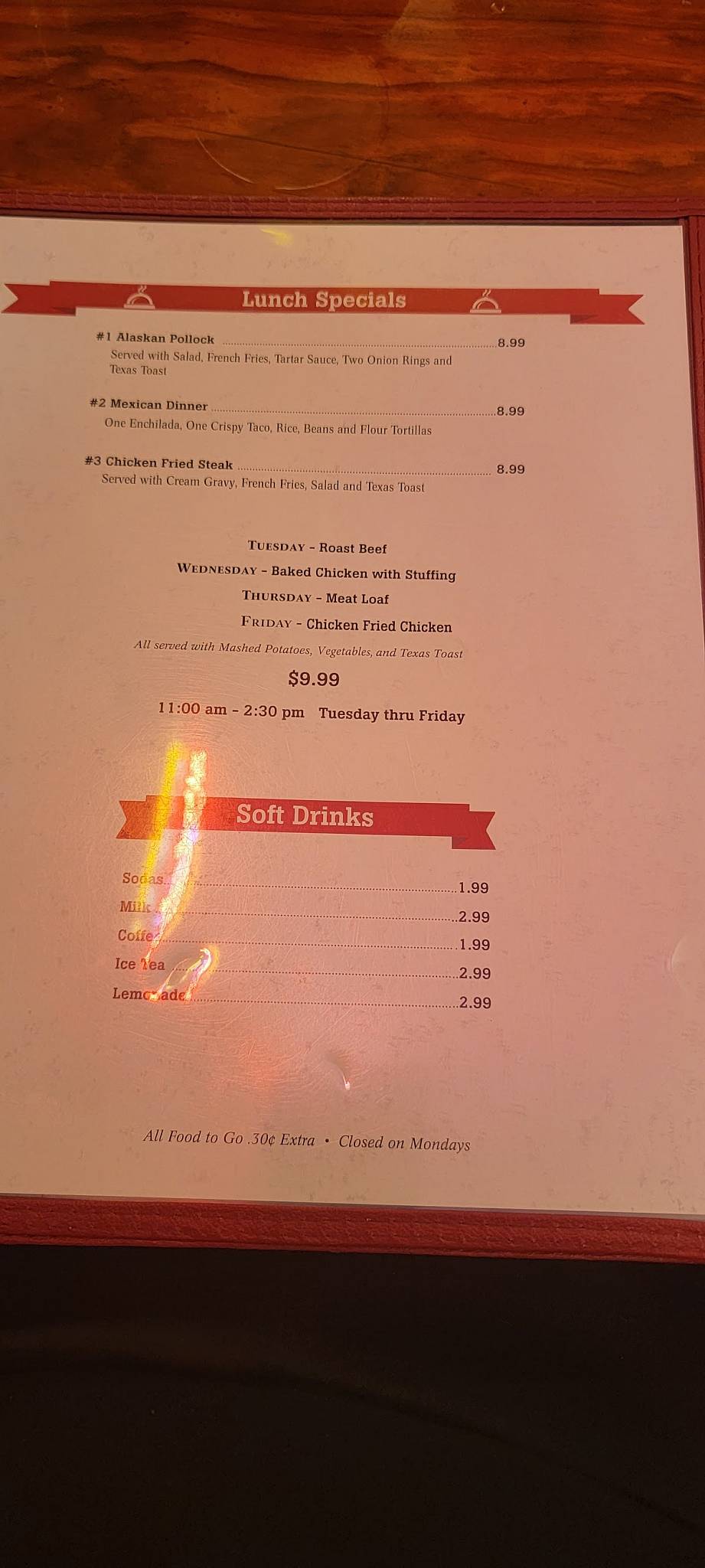 Menu at M.K. Davis Restaurant, San Antonio