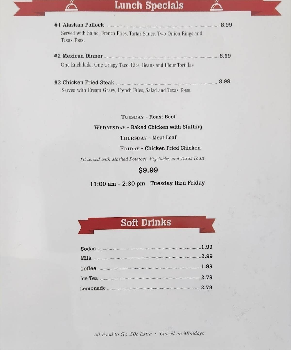 Menu at M.K. Davis Restaurant, San Antonio