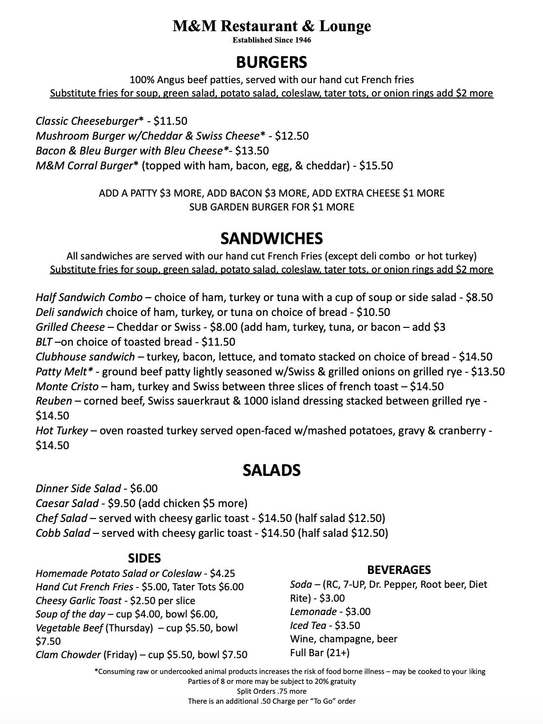 Menu at M & M Restaurant & Lounge, Gresham