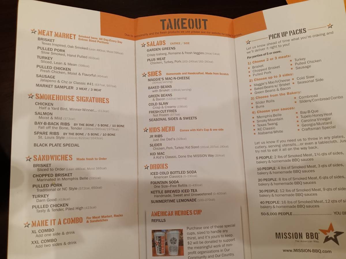 Menu at MISSION BBQ, Sterling Heights