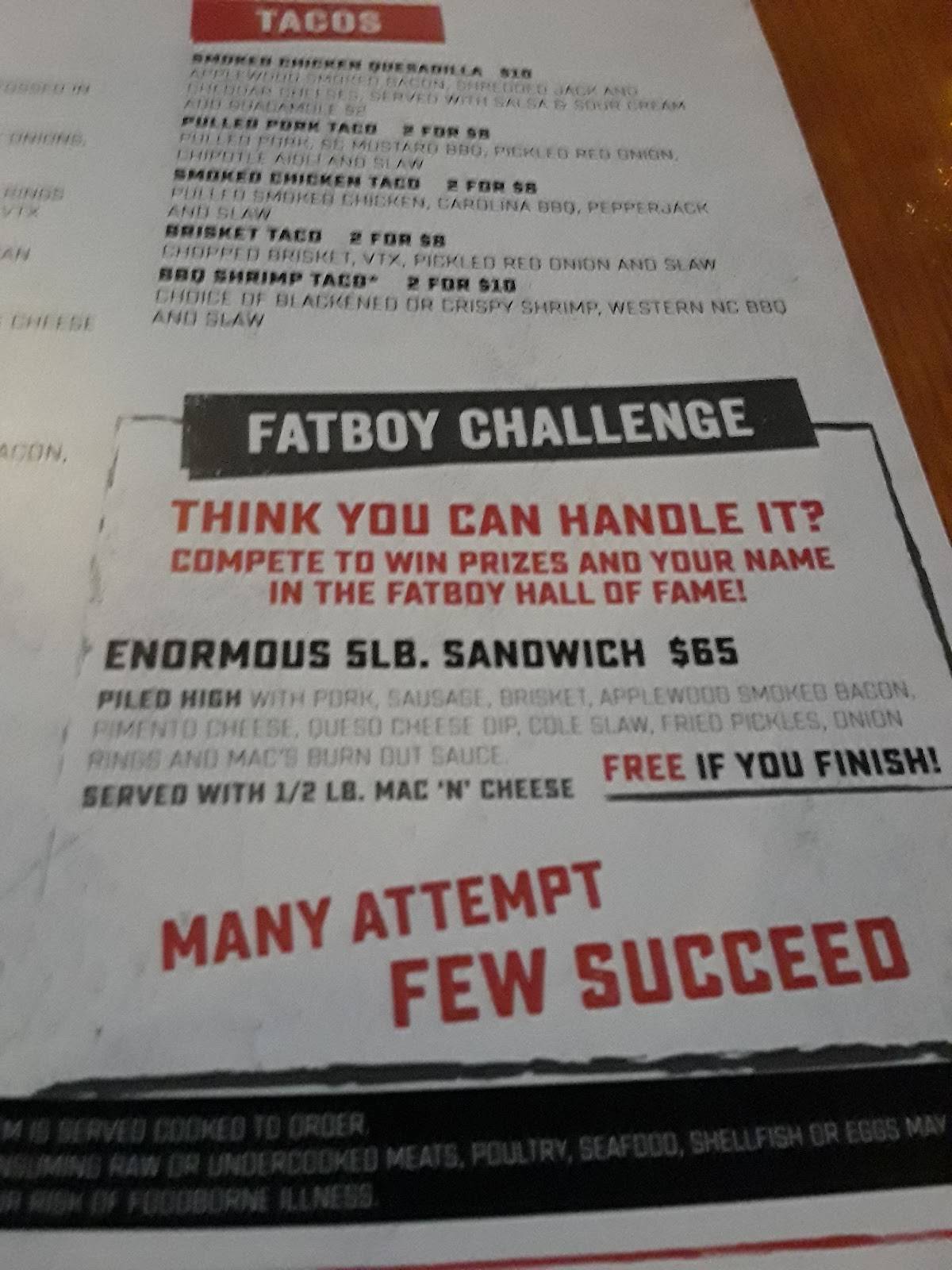 Menu at Mac's Speed Shop pub & bar, Charlotte, South Blvd