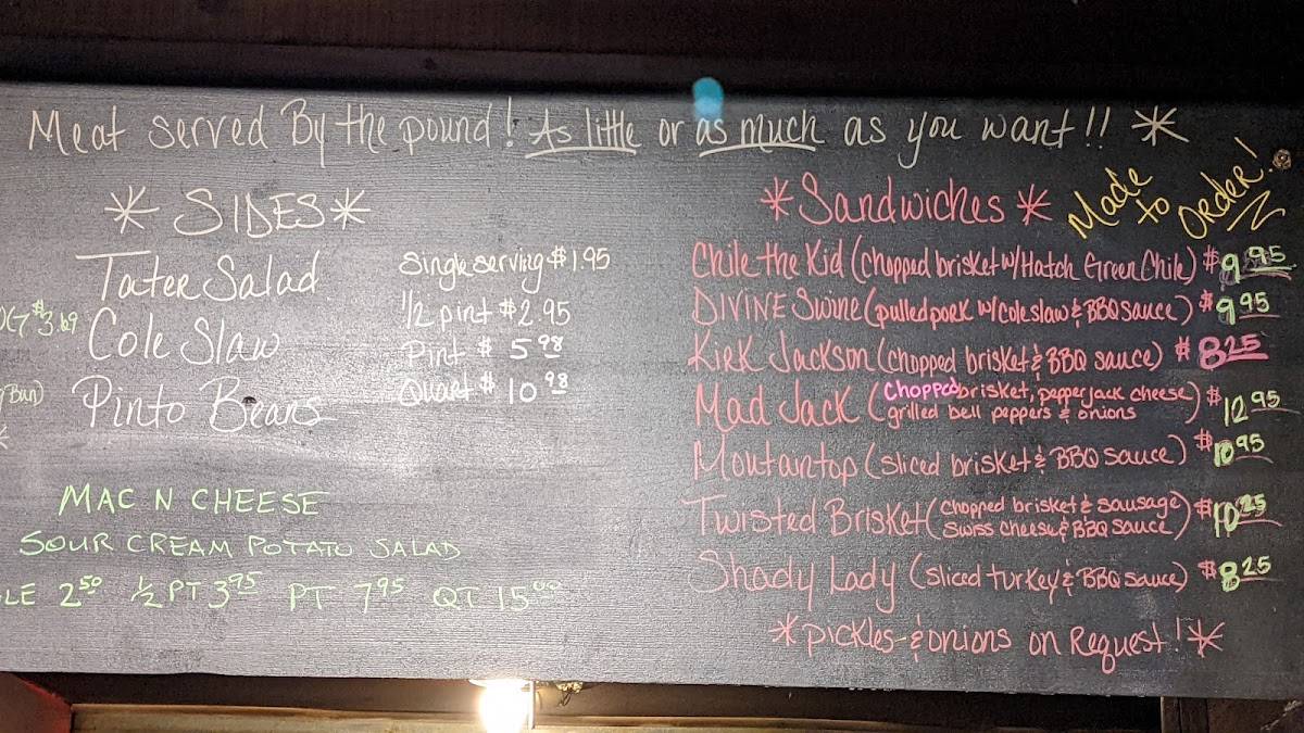 Menu at Mad Jack's Mountaintop Barbecue, Cloudcroft