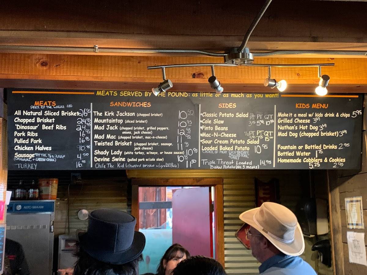 Menu at Mad Jack's Mountaintop Barbecue, Cloudcroft