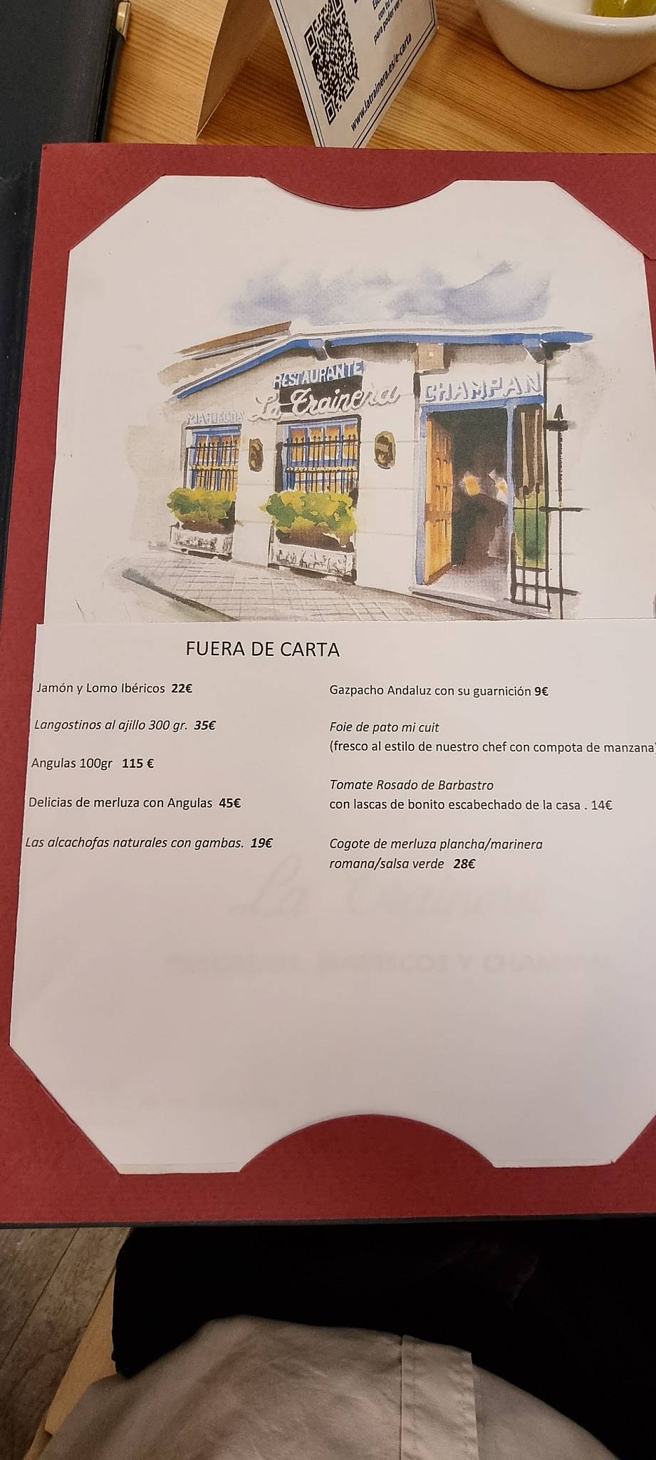 Carta del restaurante La Trainera, Madrid