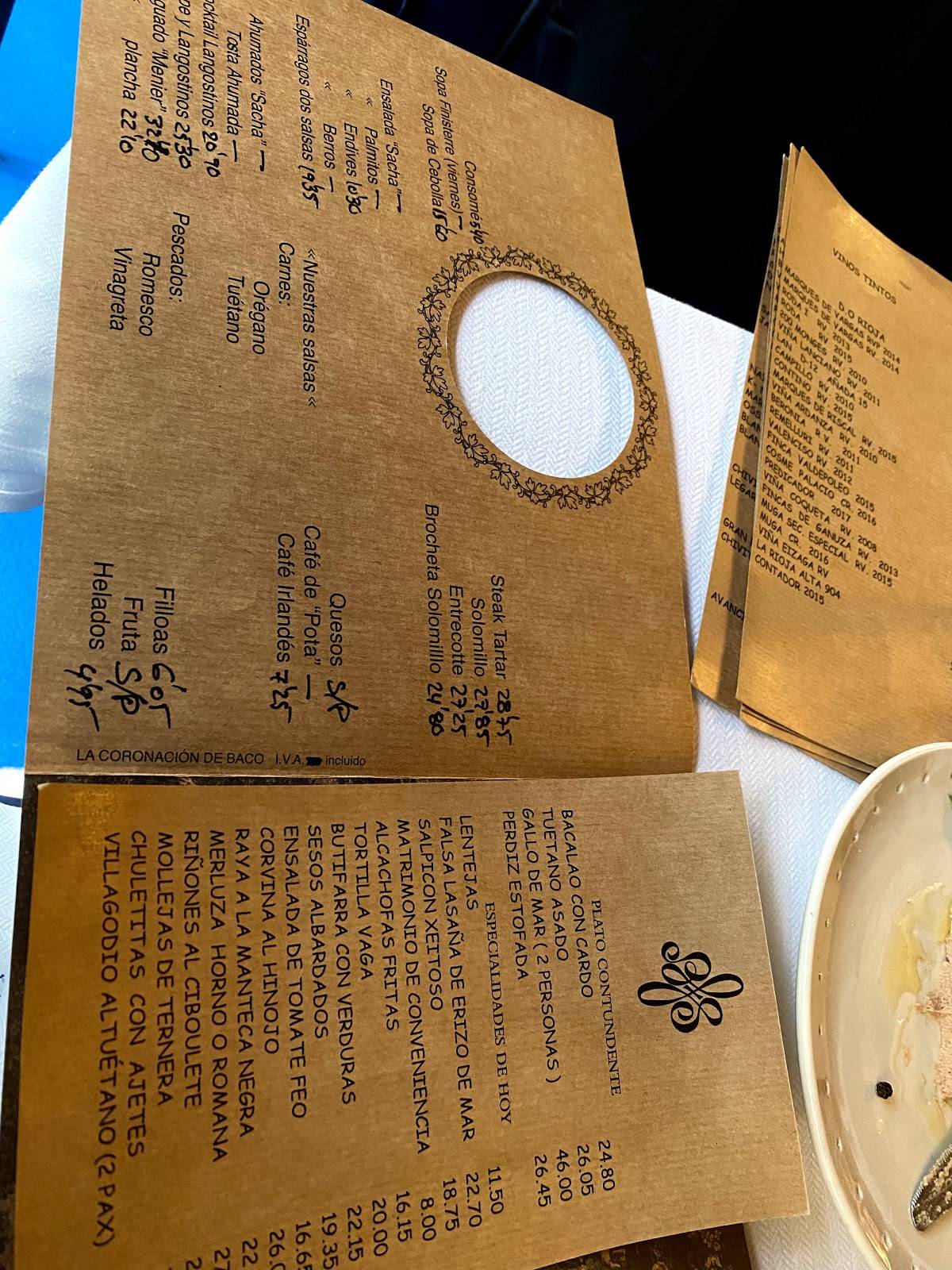 Menu at Sacha Restaurant, Madrid