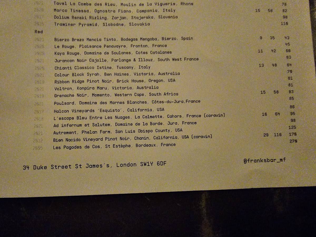 Menu at Maison François restaurant, London