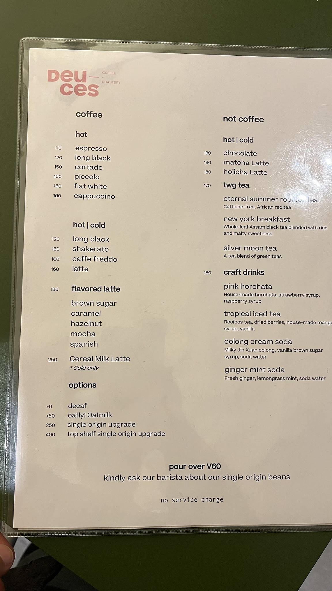 Menu at Deuces Coffee cafe, Makati