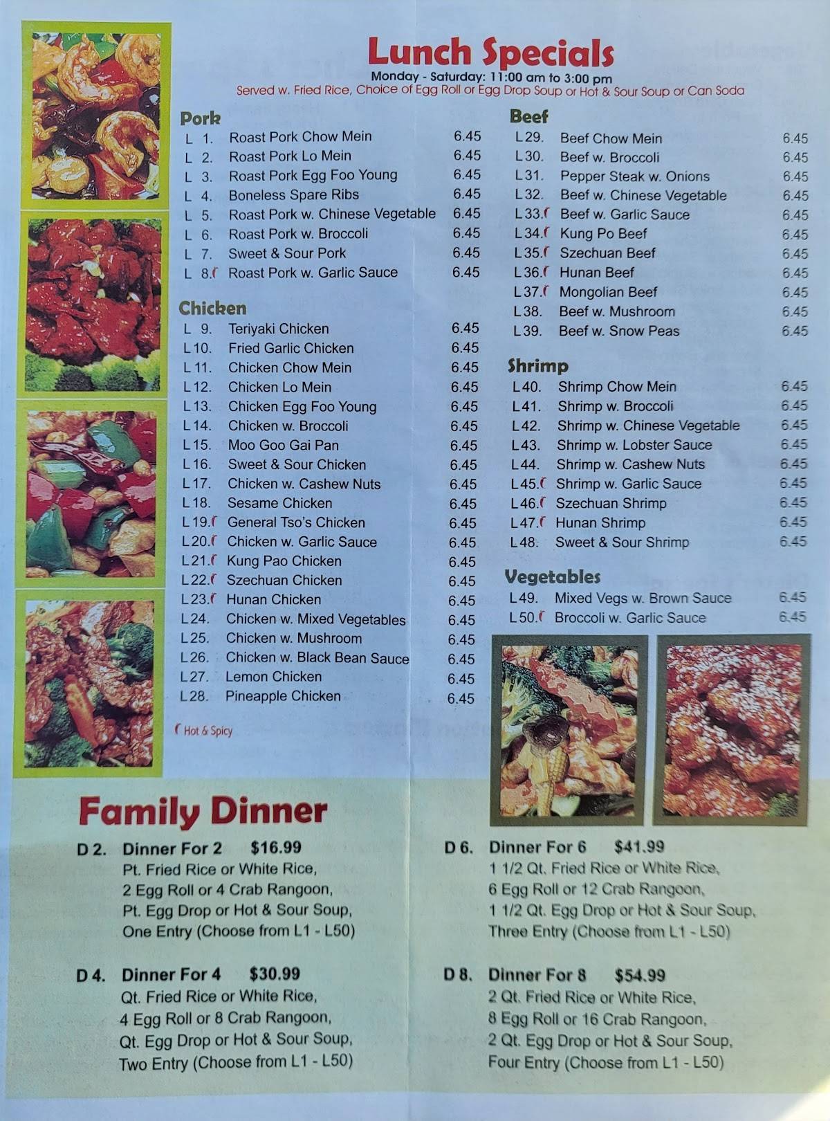Menu at Mandarin Chef restaurant, Moore