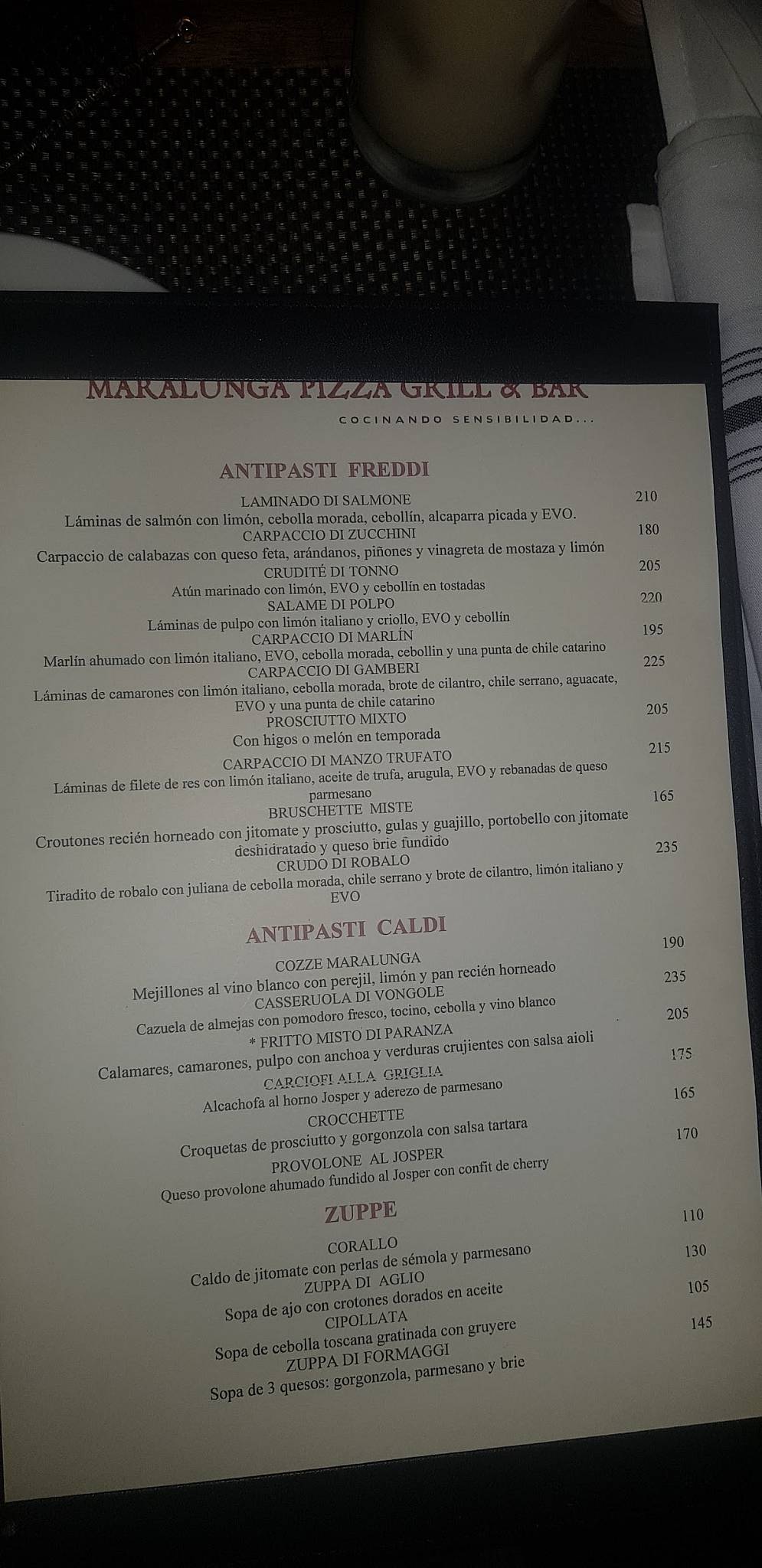 Carta de Maralunga Pizza Grill & Bar, Ciudad de México, Av. San ...