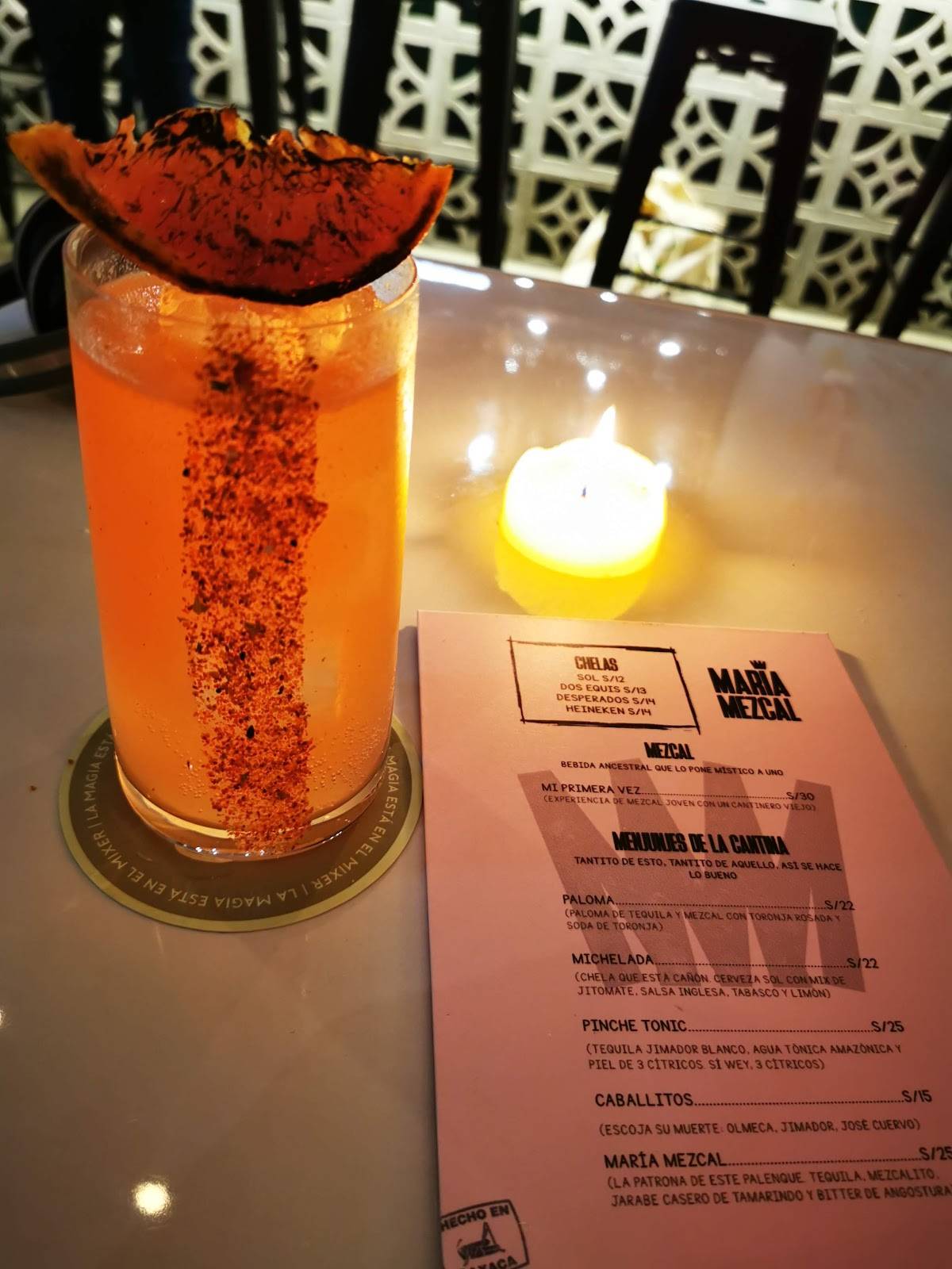 Carta del pub y bar Maria Mezcal, Miraflores