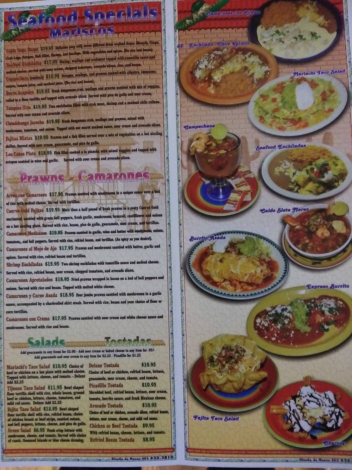 Menu at Mariachi Alegre restaurant, Yelm, 106th Ave SE