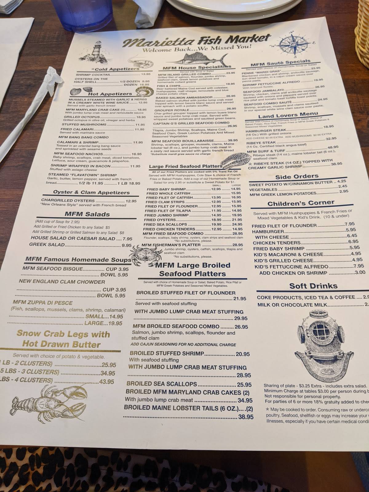 Menu at Marietta Fish Market restaurant, Marietta