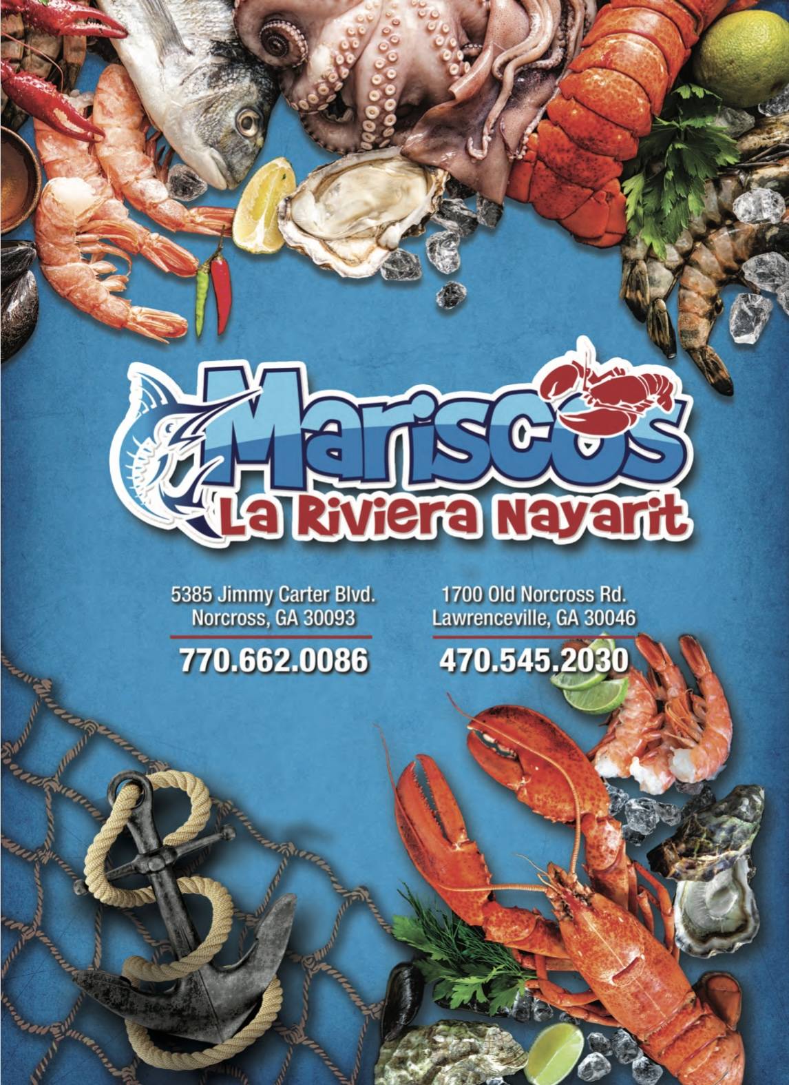 Menu at Mariscos La Riviera Nayarit restaurant, Norcross