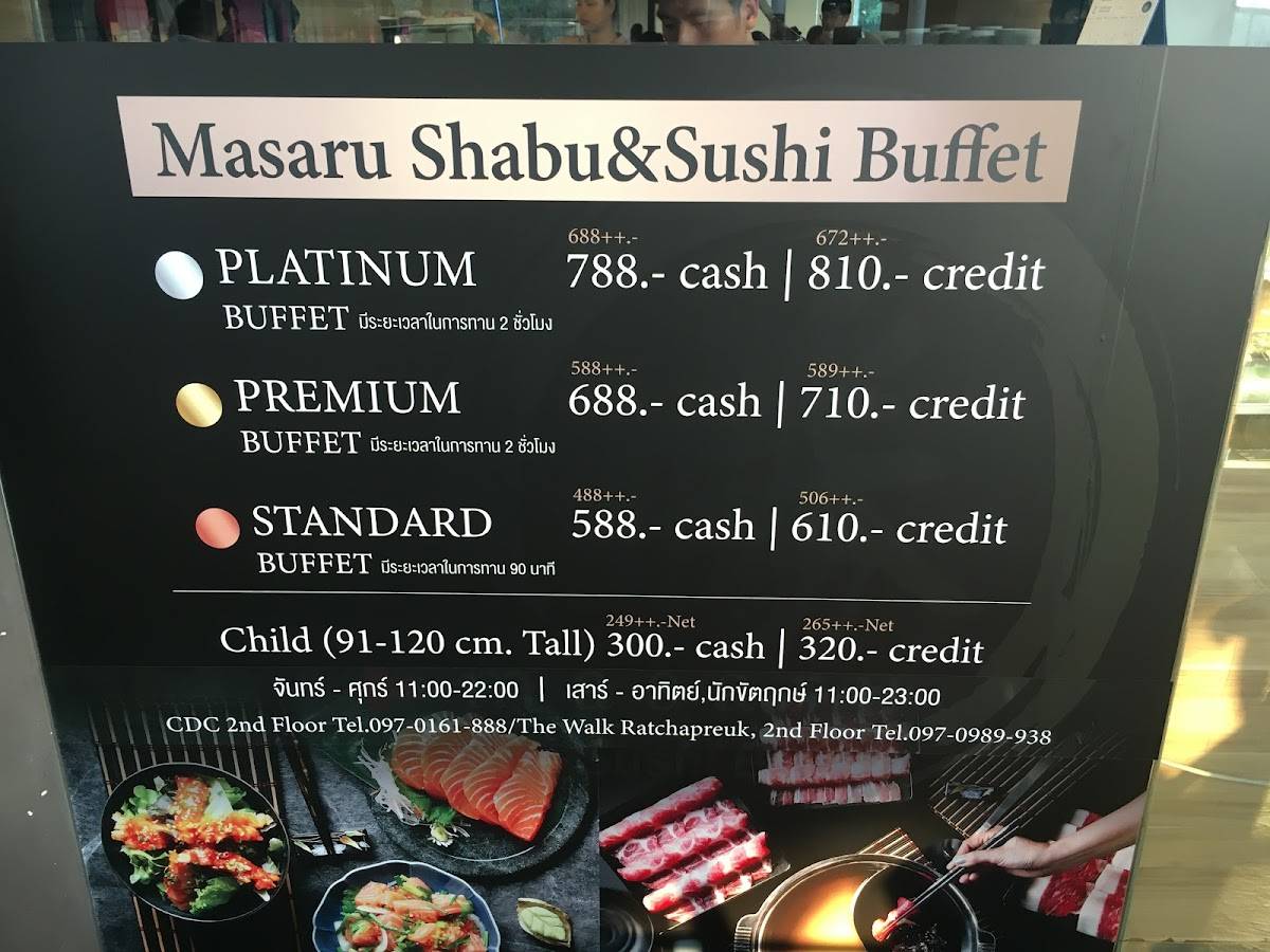 Menu at Masaru Shabu & Sushi Buffet restaurant, Bangkok, 943 19 Pradit ...