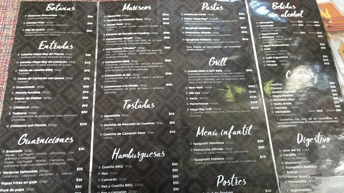 Carta de Maya Bay Restaurant, Tepic