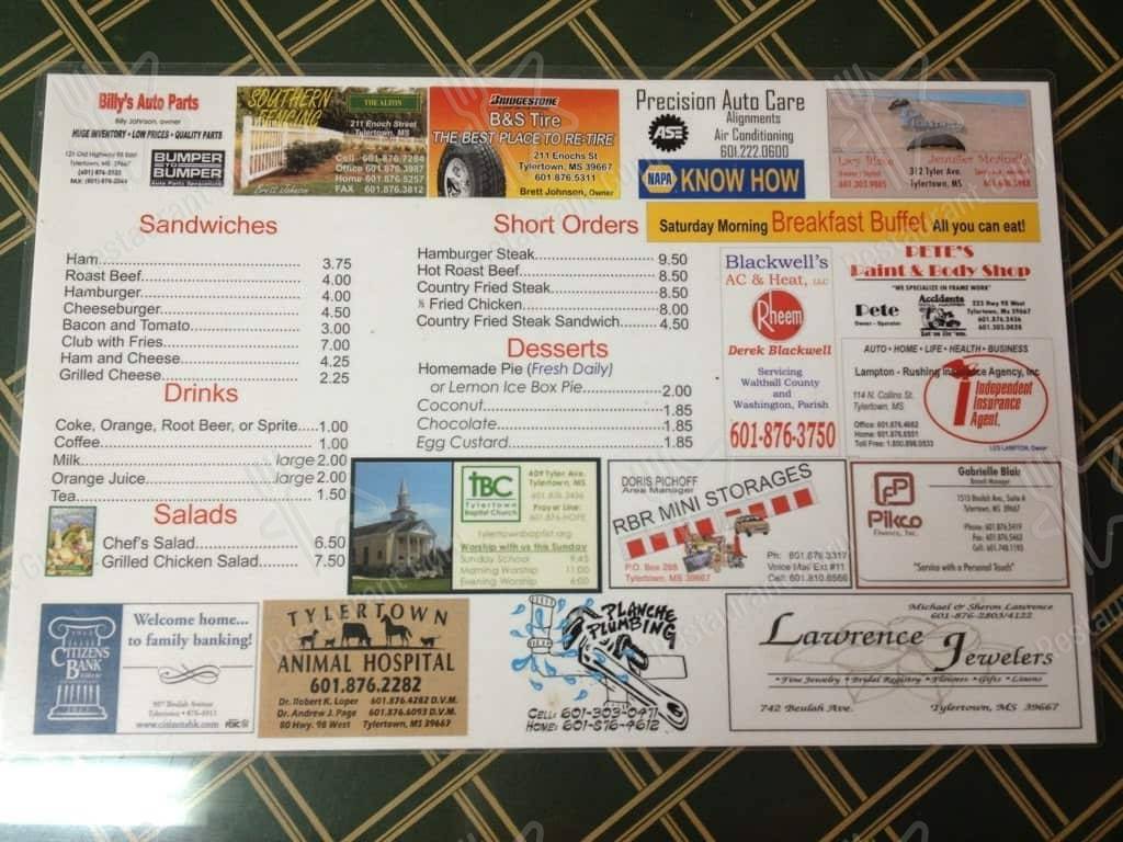 Menu at May's Restaurant, Tylertown