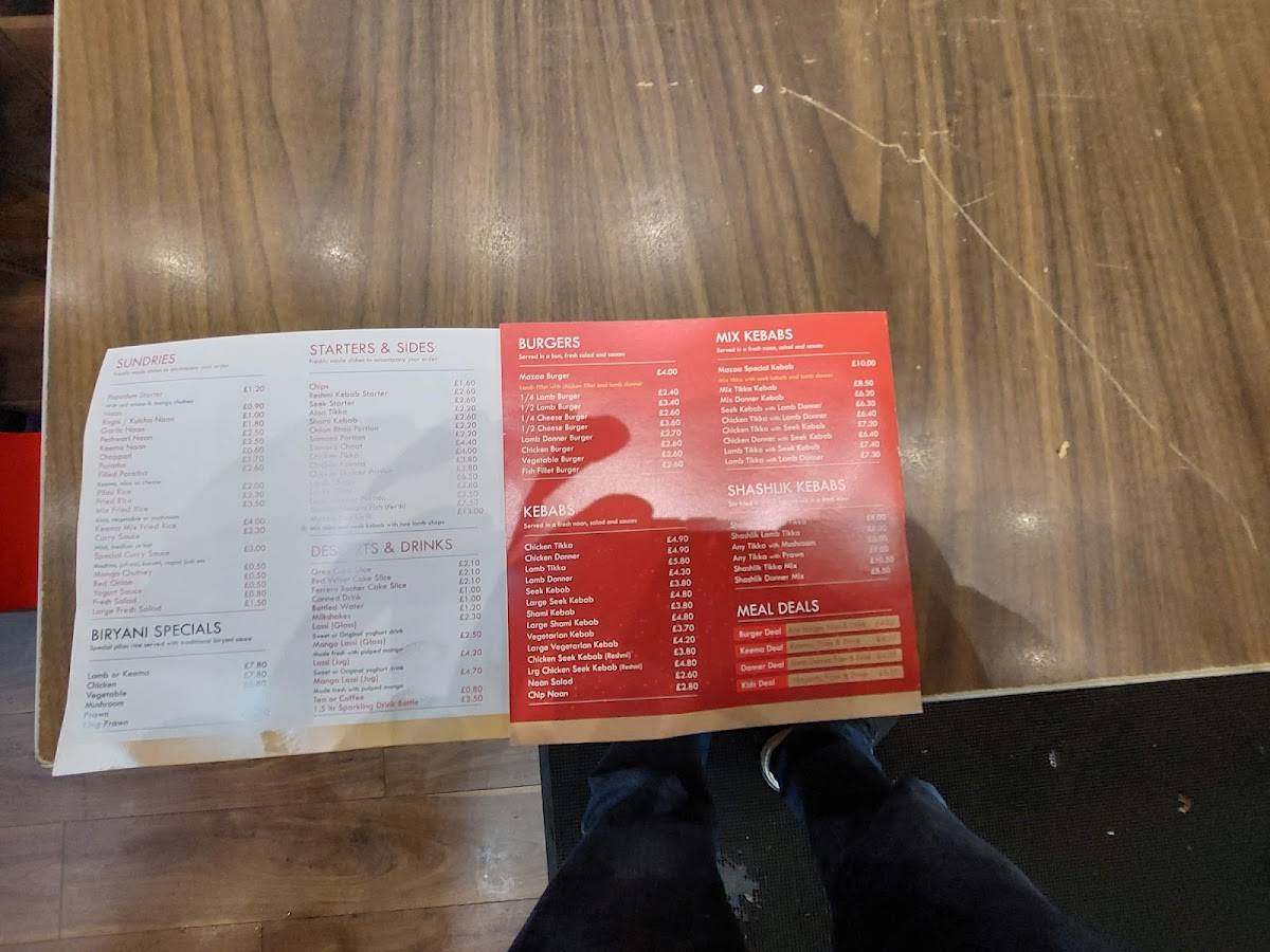 Menu at Mazaa restaurant, Manchester, 604 Stockport Rd