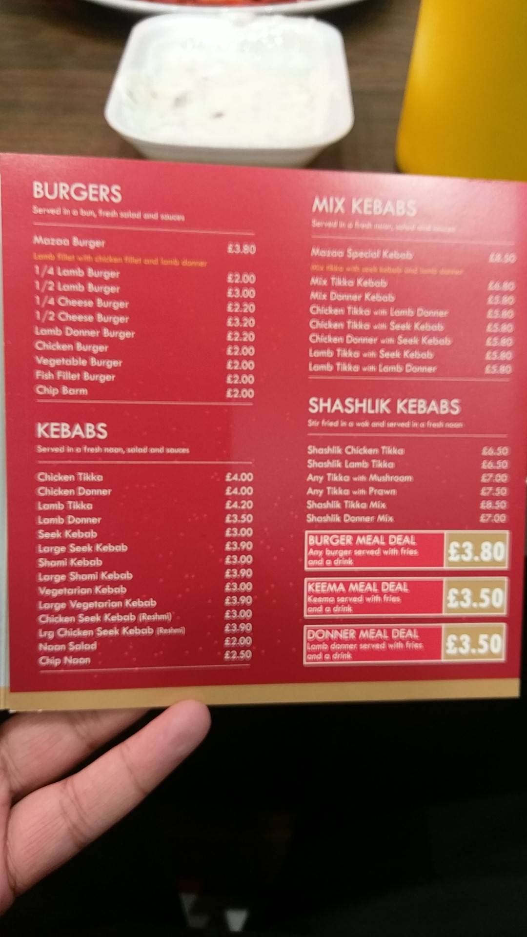 Menu at Mazaa restaurant, Manchester, 604 Stockport Rd