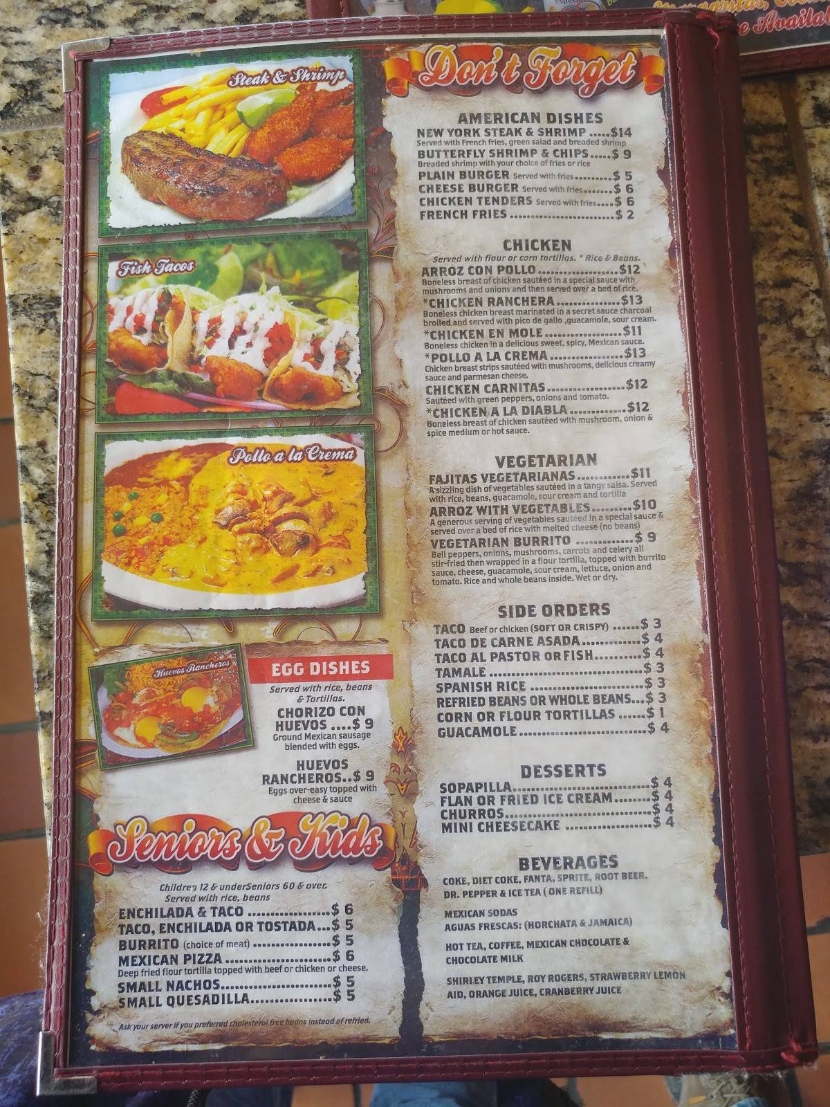 Menu at Mazatlan Mexican Restaurant, Pendleton