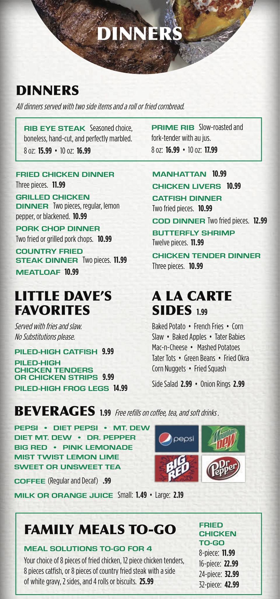 Menu at Little Dave's Restaurant & Pizza, McDaniels